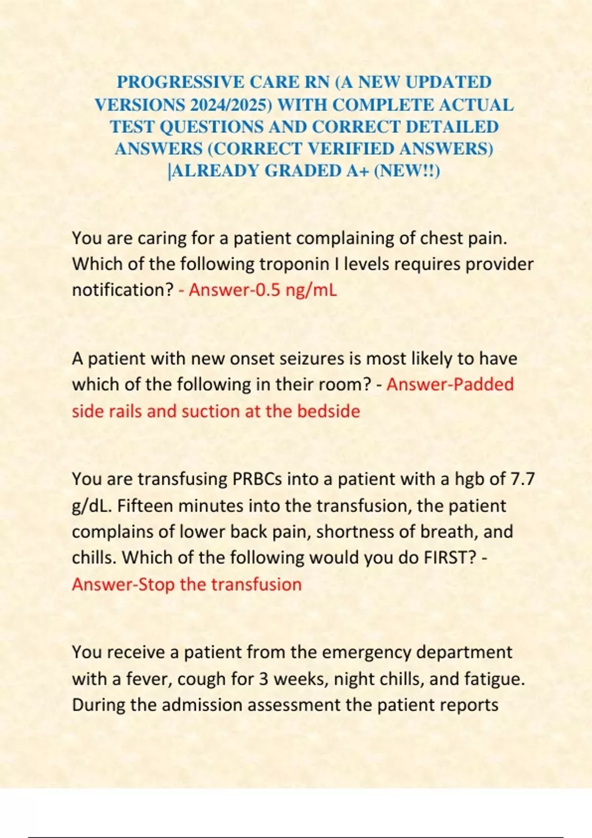 PROGRESSIVE CARE RN (A NEW UPDATED VERSIONS 2024/2025) WITH COMPLETE ...