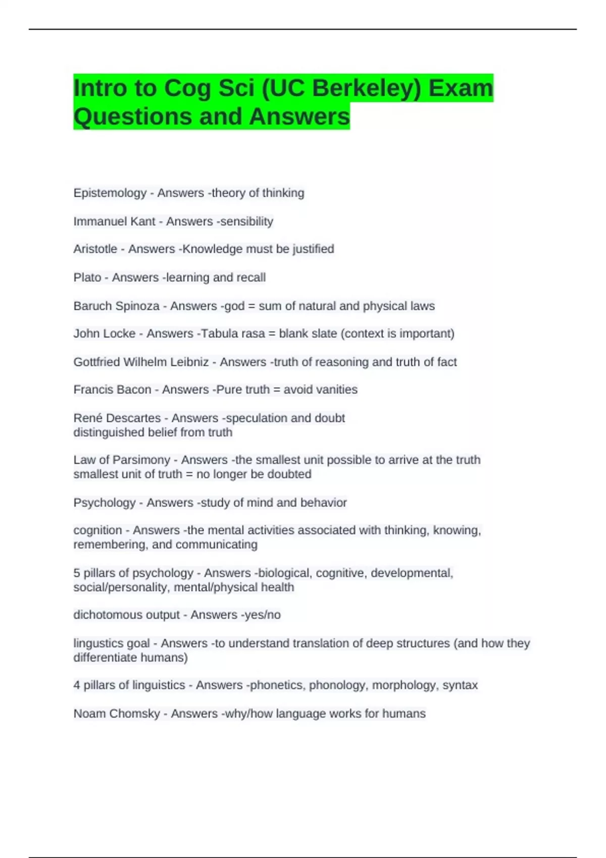 Intro to Cog Sci (UC Berkeley) Exam Questions and Answers - Cog Sci - Stuvia US