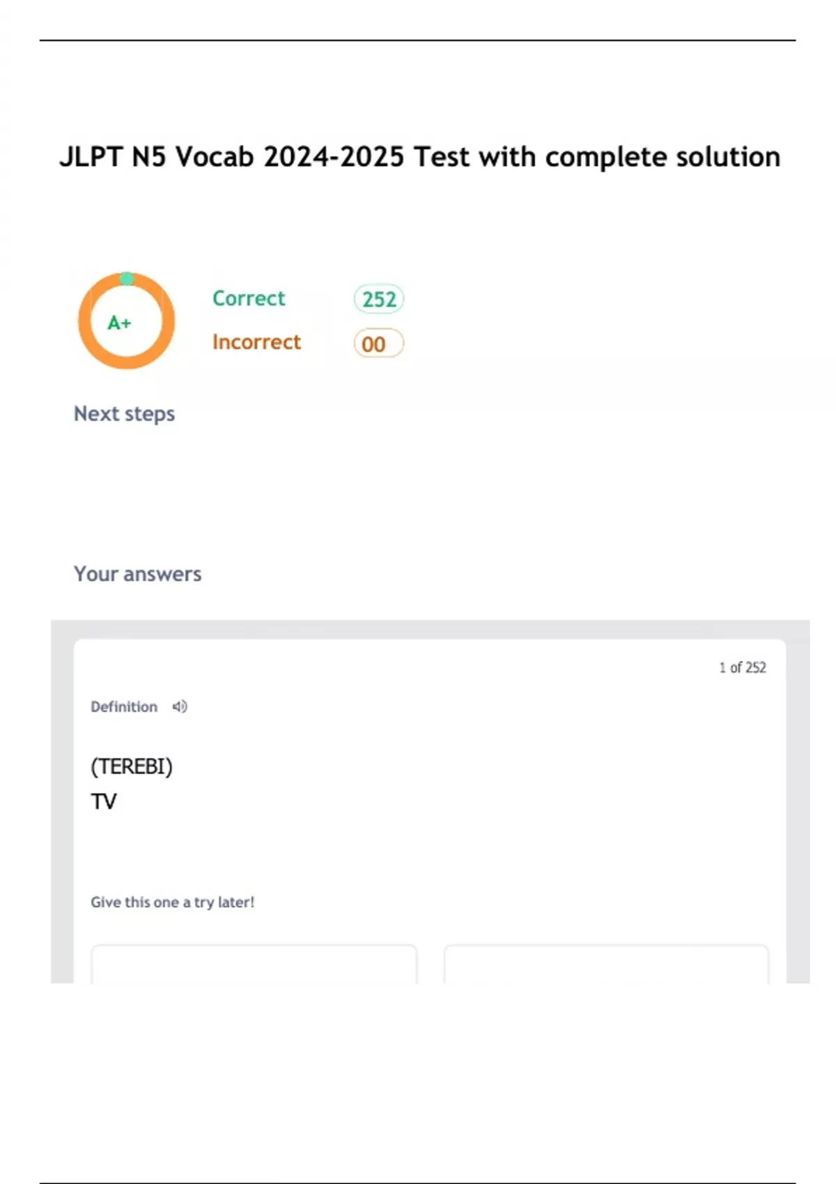 JLPT N5 Vocab Test with complete solution - JLPT N5 - Stuvia US