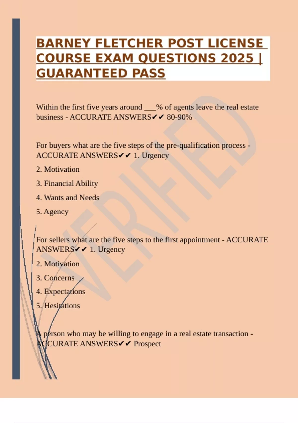 BARNEY FLETCHER POST LICENSE COURSE EXAM QUESTIONS 2025 |GUARANTEED PASS - Barney Fletcher ...