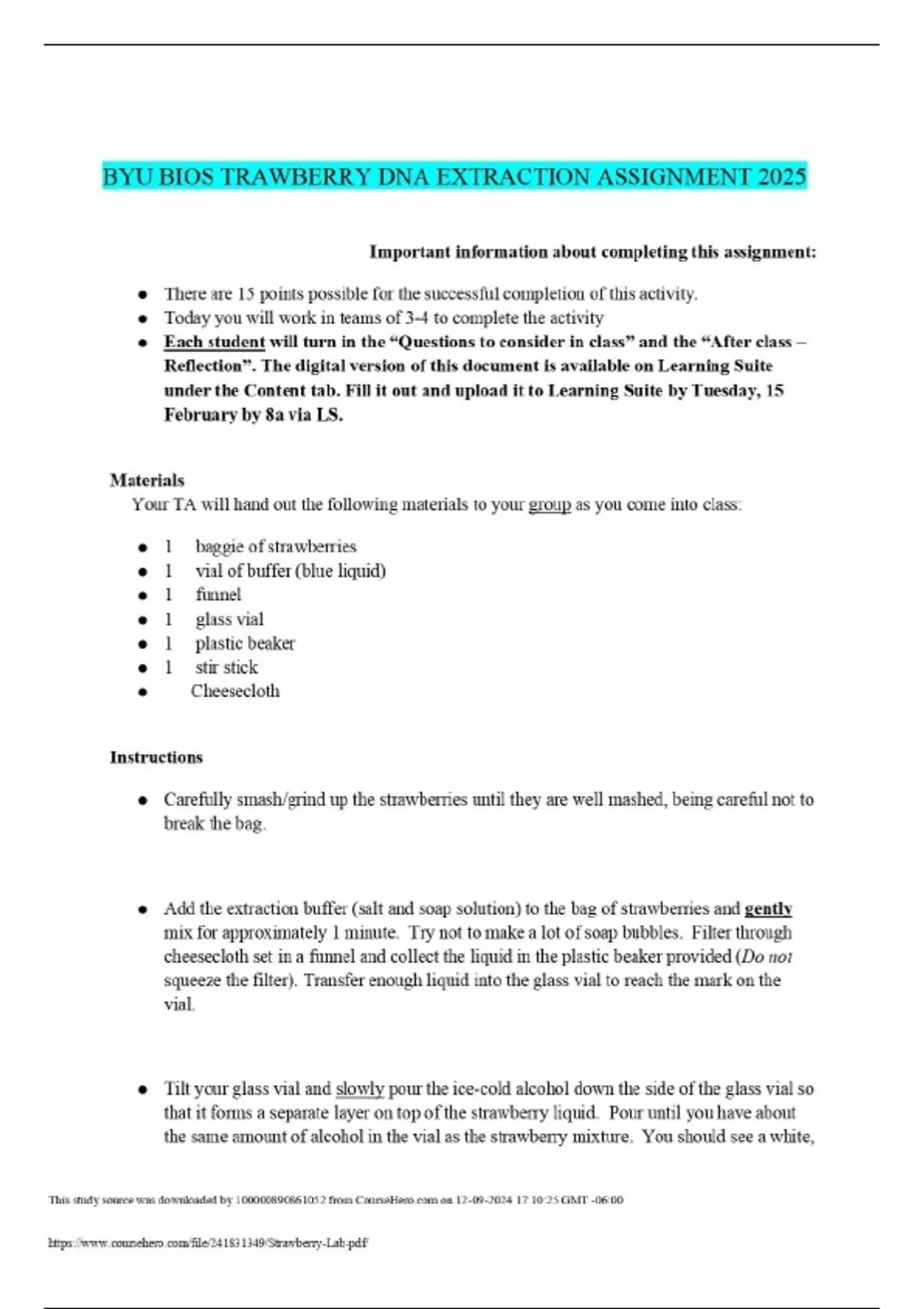BYU BIOS TRAWBERRY DNA EXTRACTION ASSIGNMENT 2025 - BYU BIOS TRAWBERRY ...