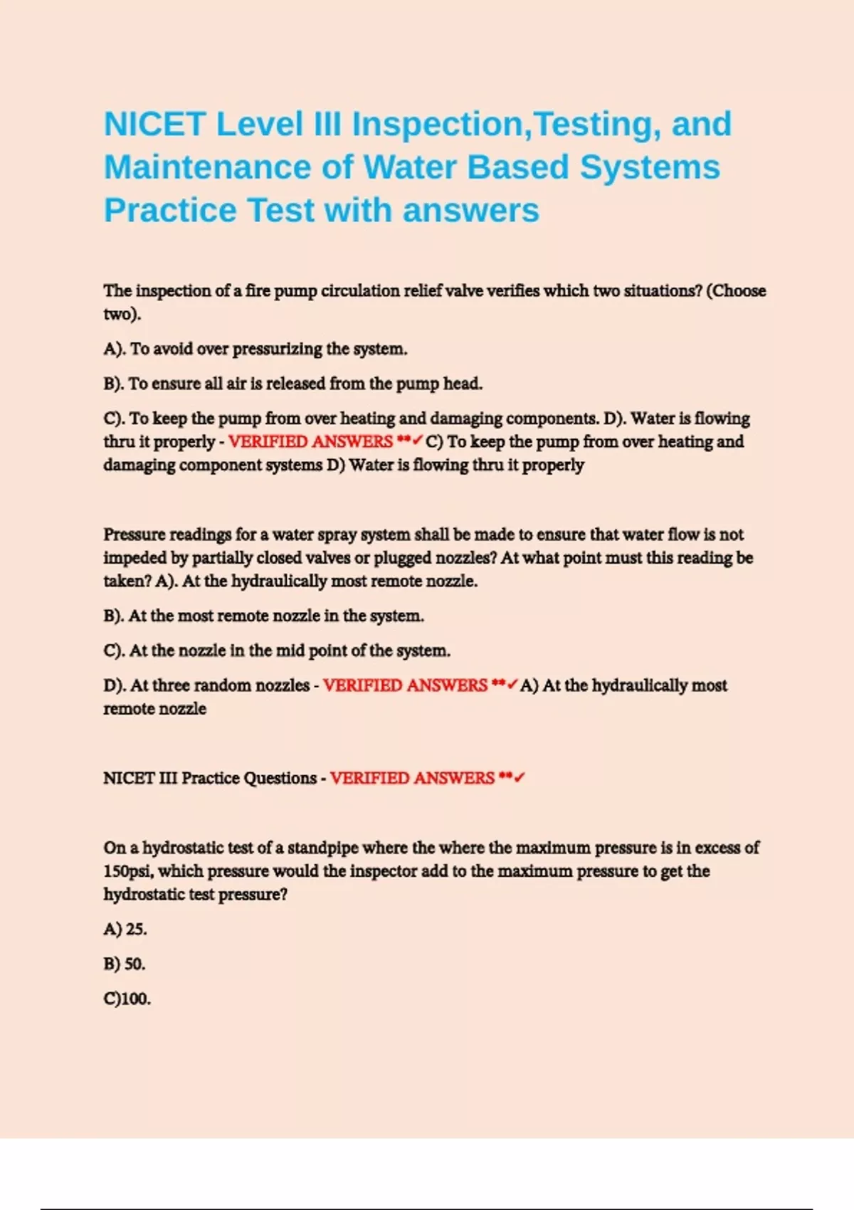 NICET Level III Inspection,Testing, and Maintenance of Water Based ...