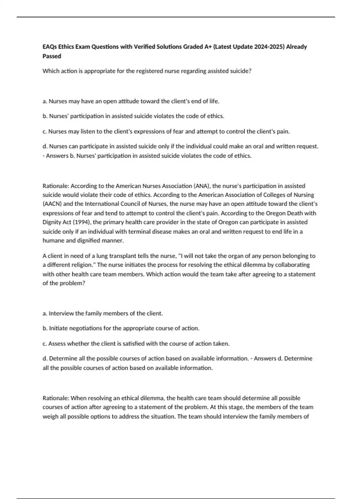 EAQ Bundled Questions with Correct Answers Already Passed - Stuvia US