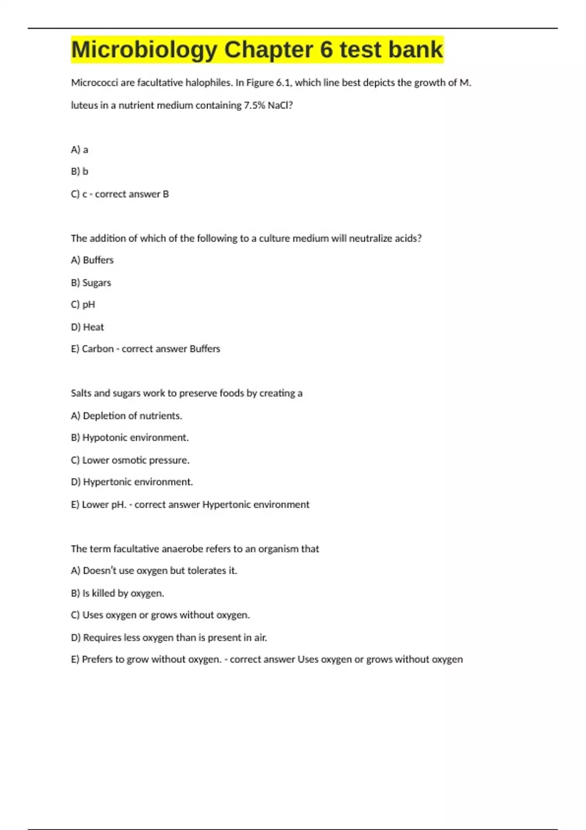 Microbiology Chapter 6 test bank Exam questions with well vrified ...