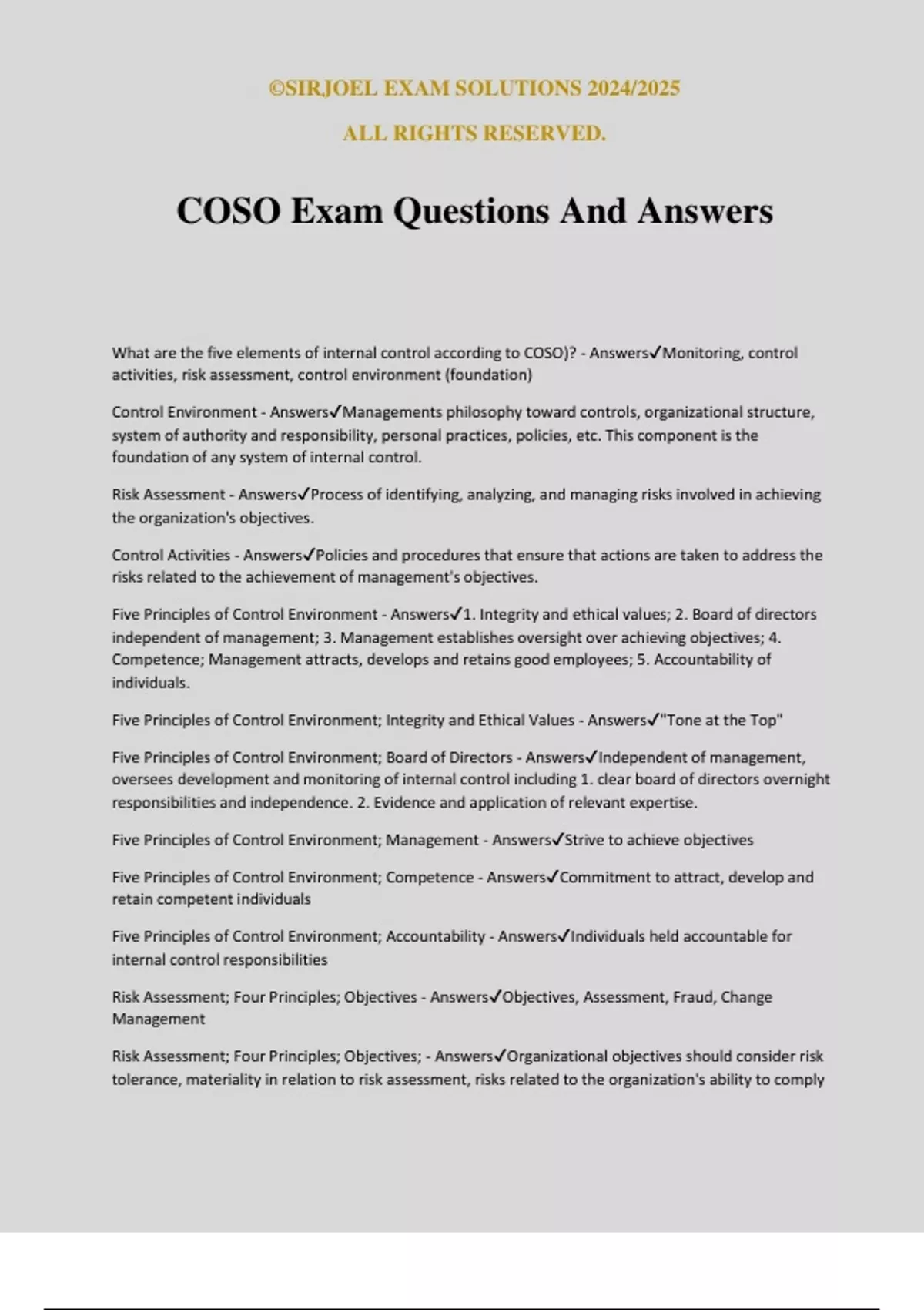 COSO Exam Questions And Answers - Coso - Stuvia US