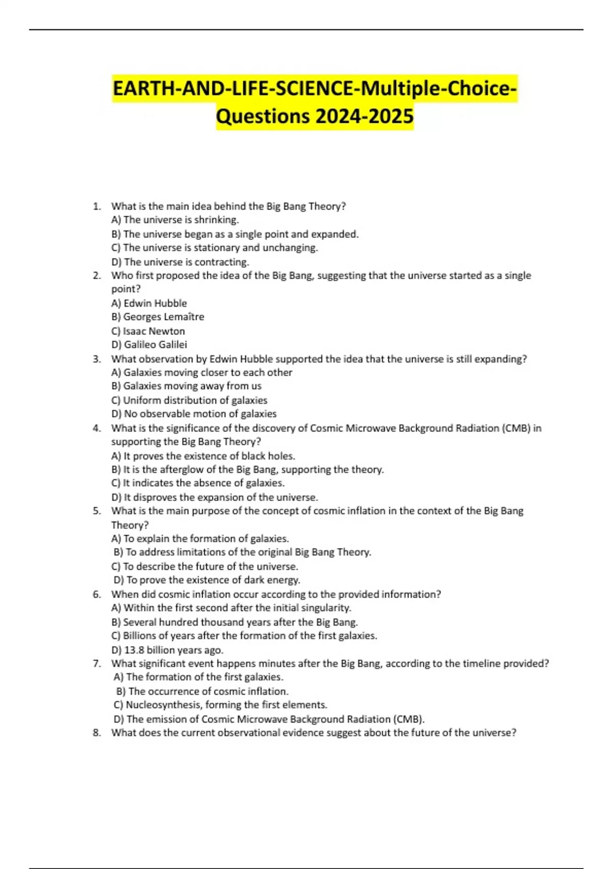 EARTH-AND-LIFE-SCIENCE-Multiple-Choice-Questions - EARTH-AND-LIFE ...