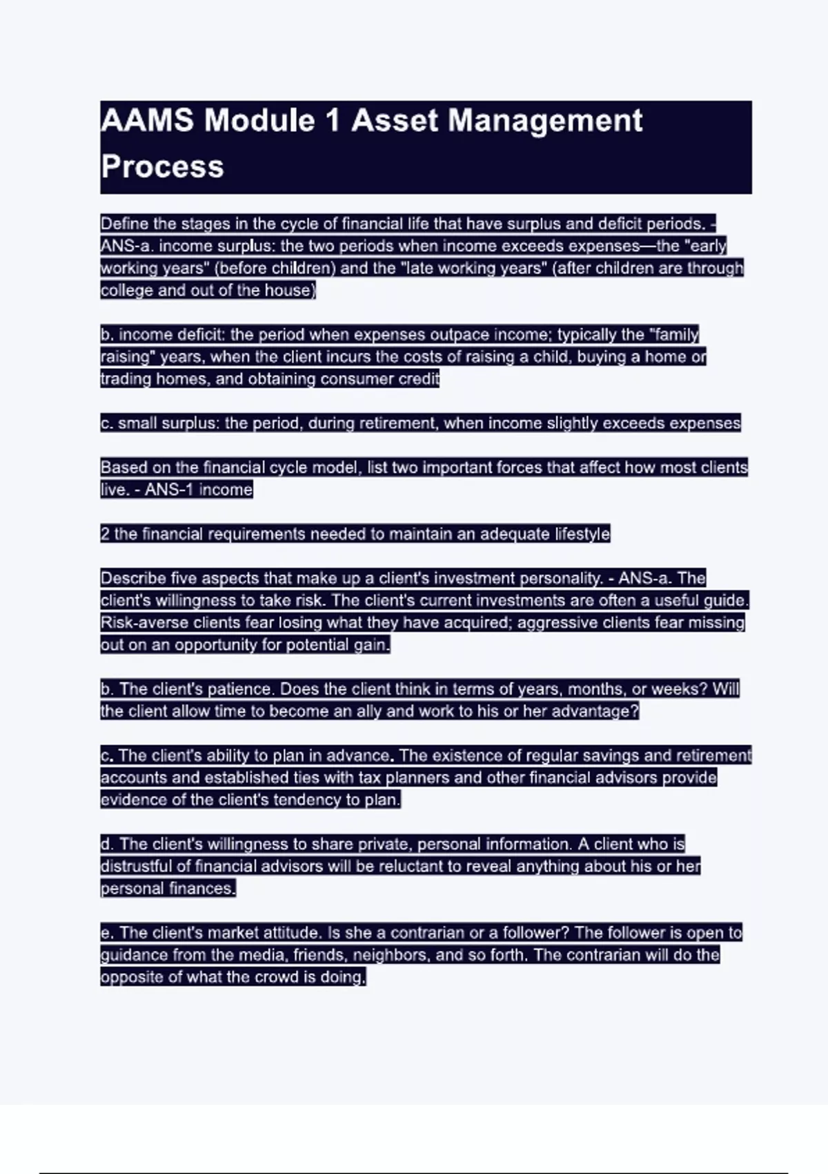 AAMS Module 1 Asset Management Process questions and answers - Aams ...