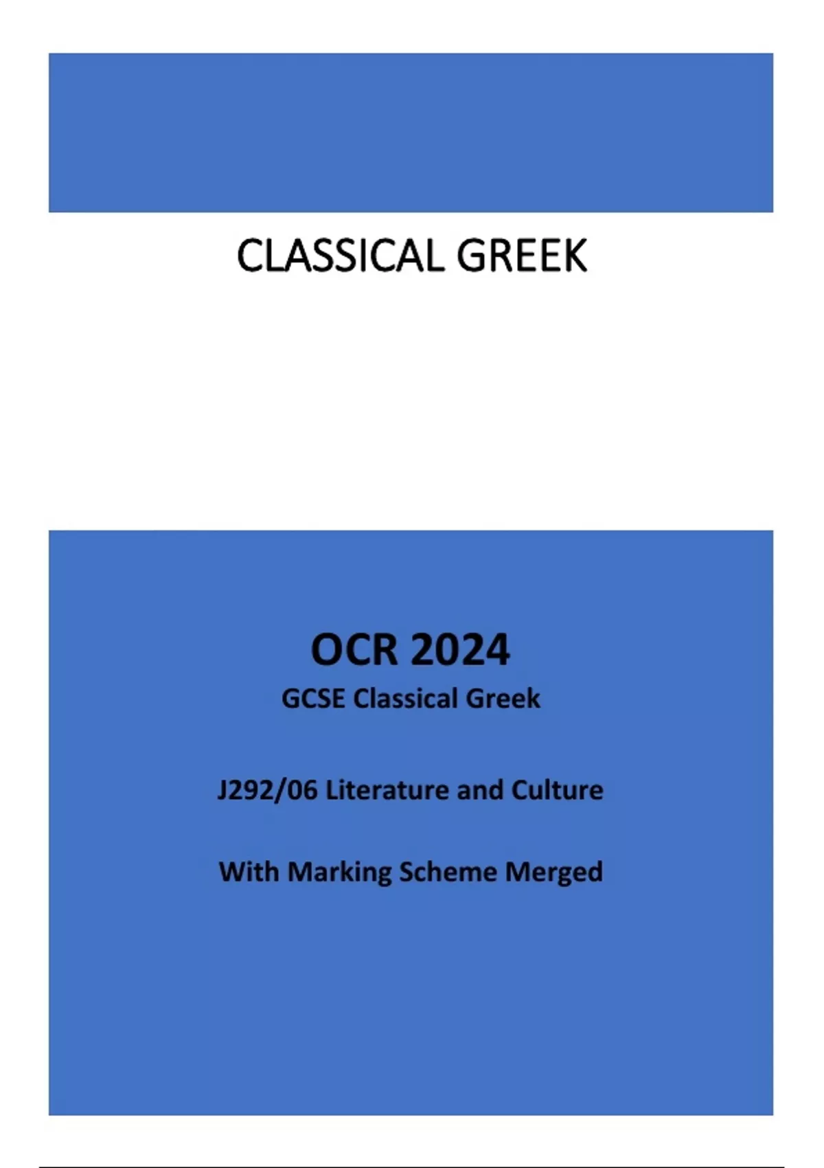 OCR 2024 GCSE Classical Greek J292/06 Literature and Culture With ...