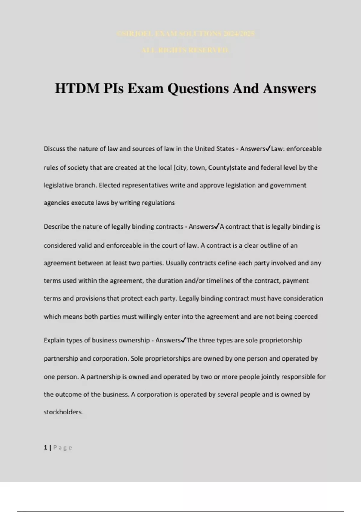 HTDM PIs Exam Questions And Answers - HTDM PIs - Stuvia US