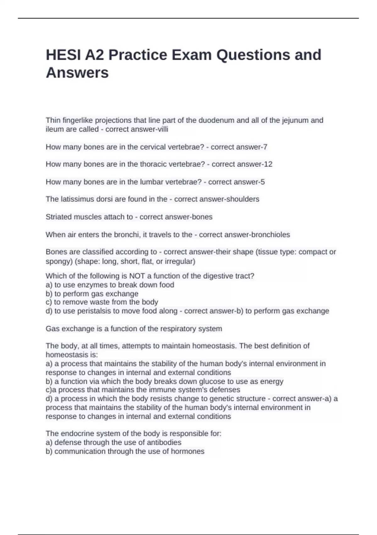 HESI A2 Practice Exam Questions and Answers - Hesi - Stuvia US