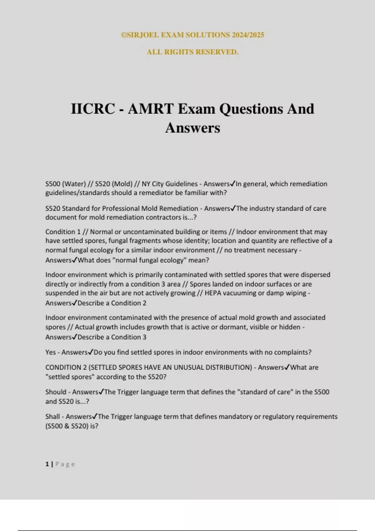IICRC - AMRT Exam Questions And Answers - IICRC - AMRT - Stuvia US