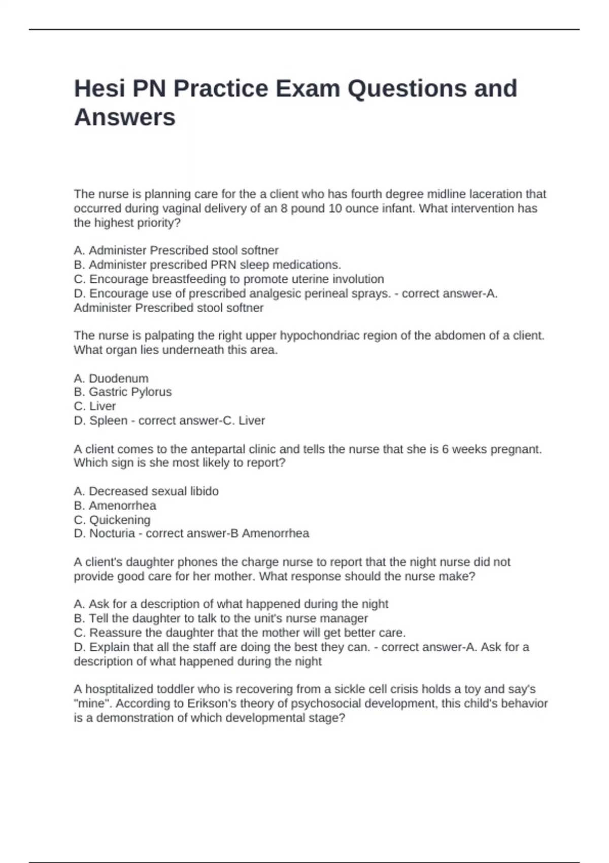 Hesi PN Practice Exam Questions and Answers - Hesi - Stuvia US