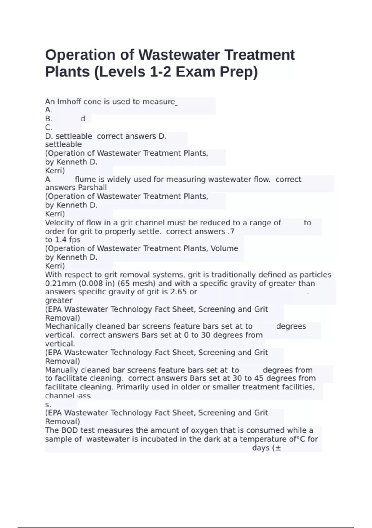 Operation of Wastewater Treatment Plants (Levels 1-2 Exam Prep) Exam ...