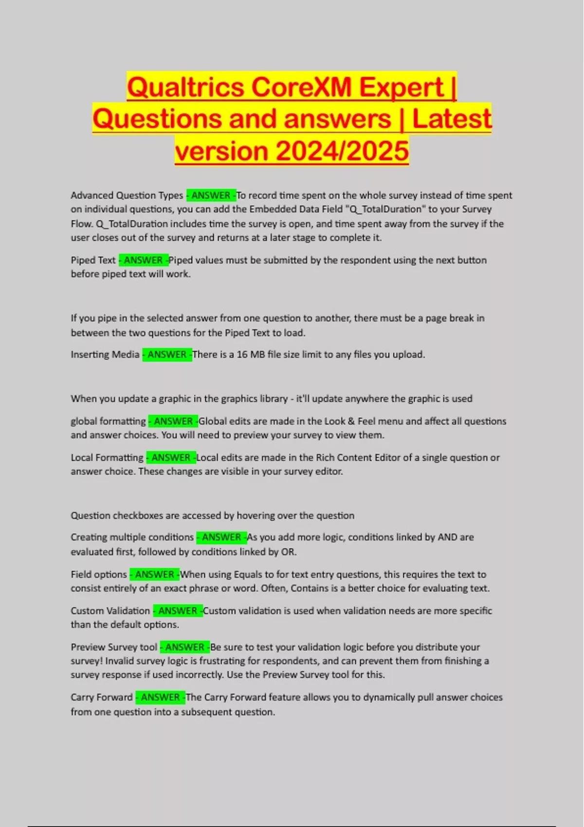 Qualtrics CoreXM Expert | Questions and answers | Latest version 2024/ ...