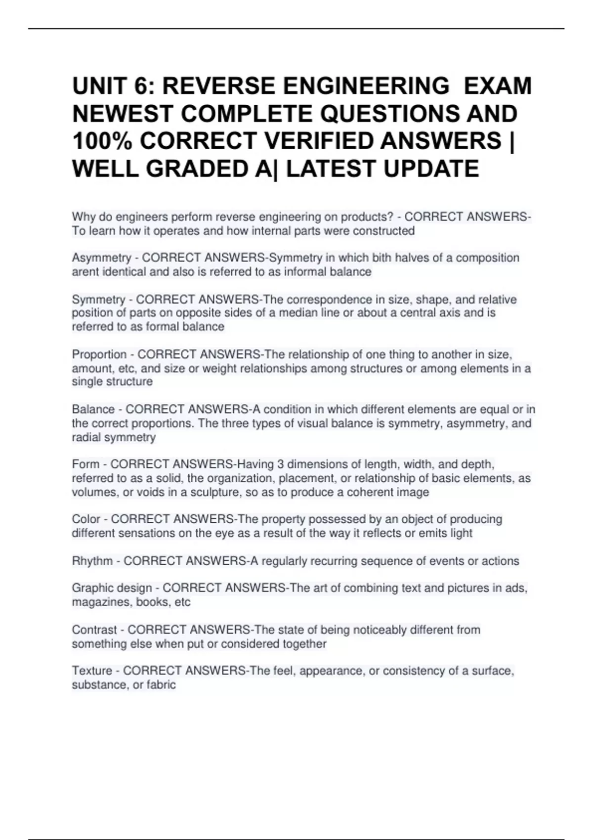 UNIT 6: REVERSE ENGINEERING EXAM NEWEST COMPLETE QUESTIONS AND 100% ...