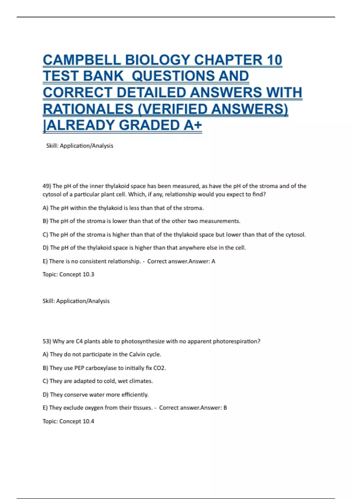 Campbell Biology Chapter 10 Test Bank - Campbell Biology - Stuvia US