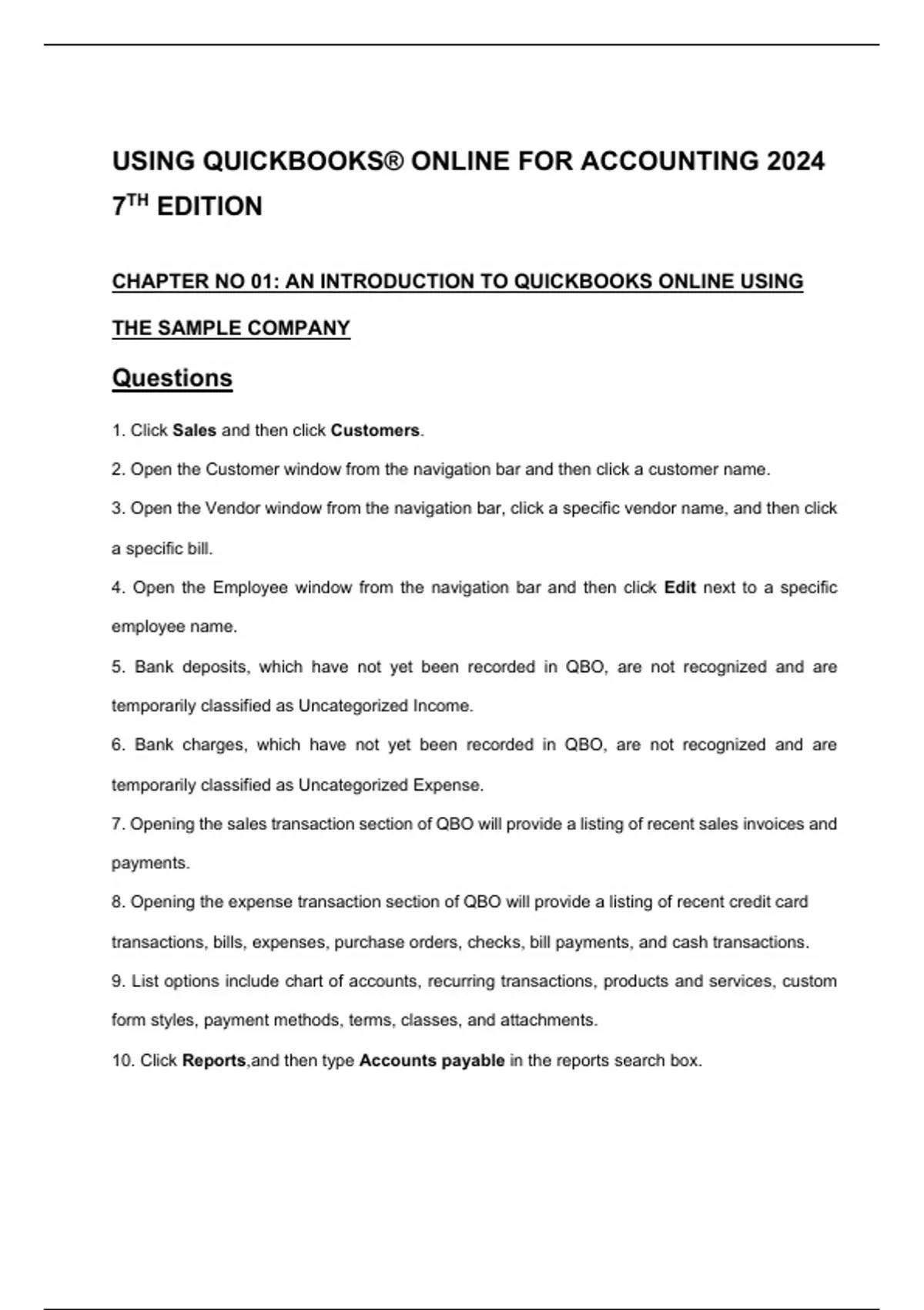 Using QuickBooks® Online for Accounting 2024, 7th Edition, Owen - Solutions Manual - All ...