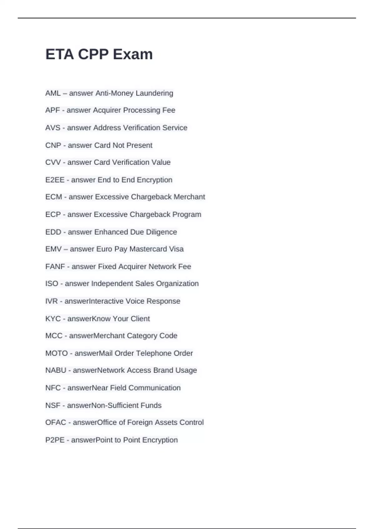 ETA CPP Exam Questions with Solutions - Eta cpp - Stuvia US