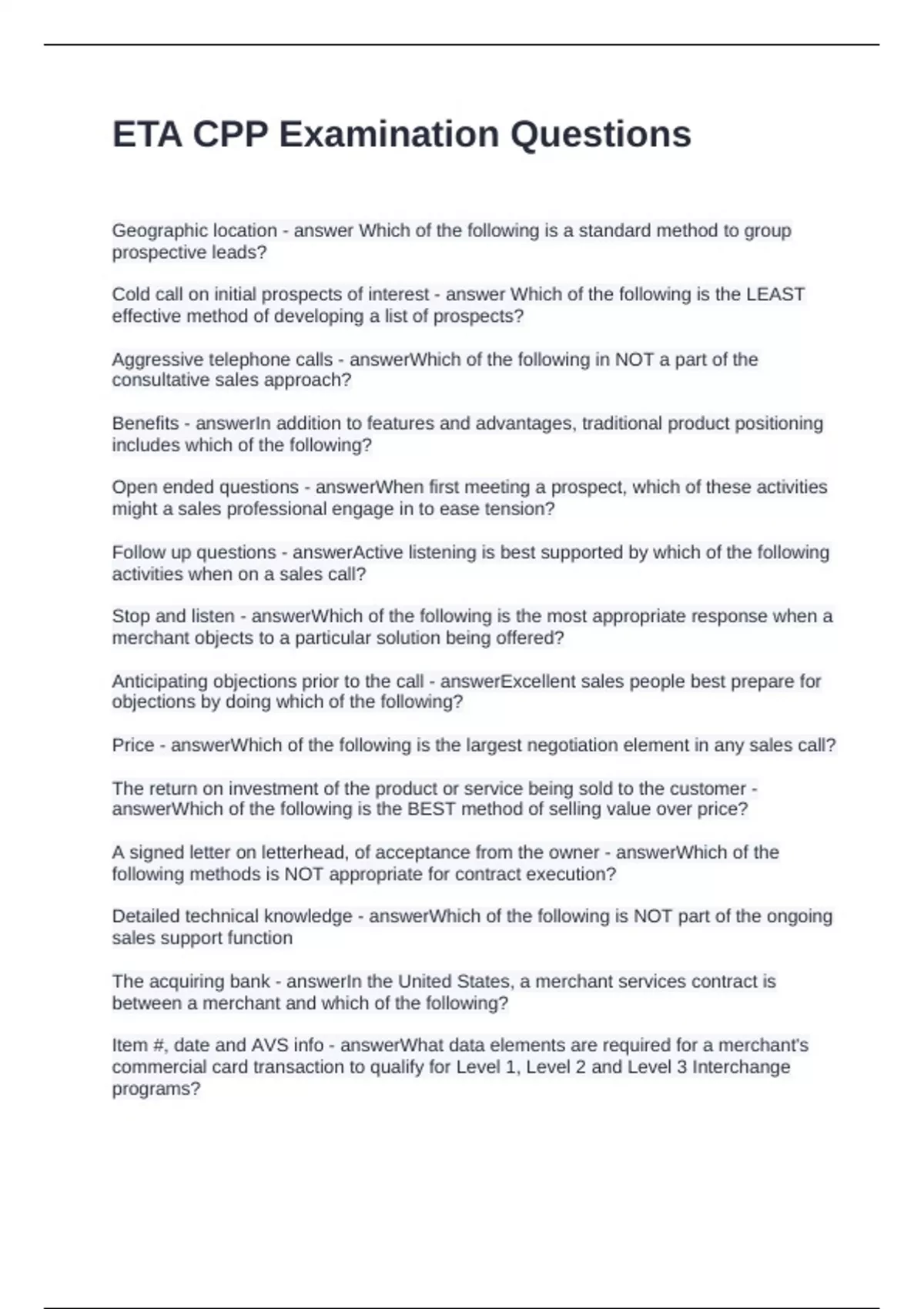 ETA CPP Examination Questions with solutions 2024 - Eta cpp - Stuvia US