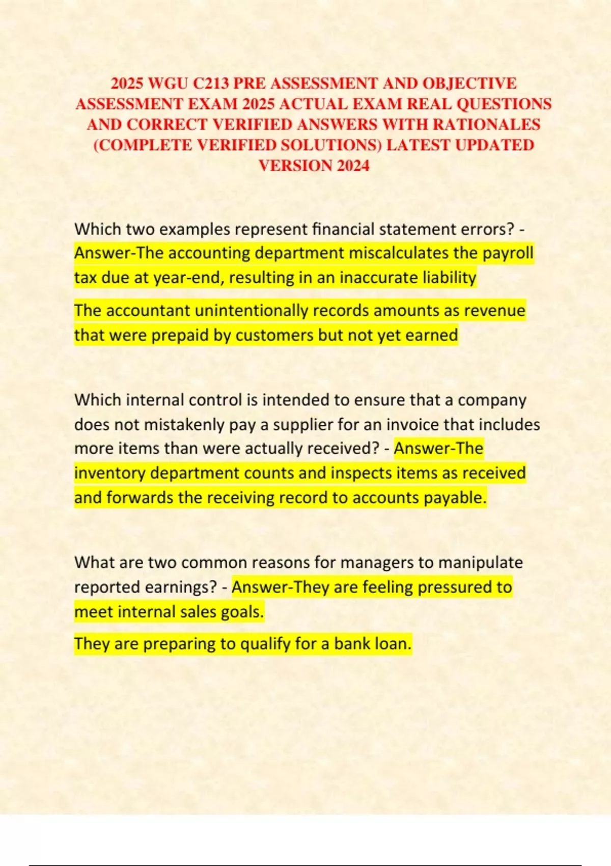 2025 WGU C213 PRE ASSESSMENT AND OBJECTIVE ASSESSMENT EXAM 2025 ACTUAL ...