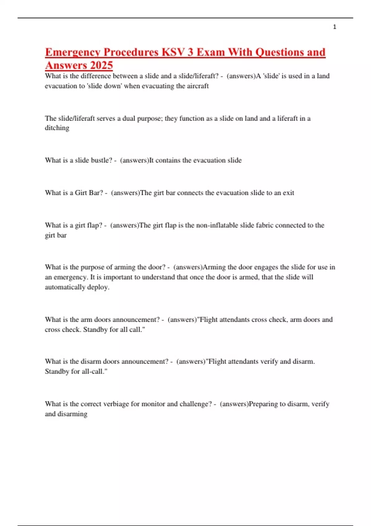 Emergency Procedures KSV 3 Exam With Questions and Answers 2025 ...