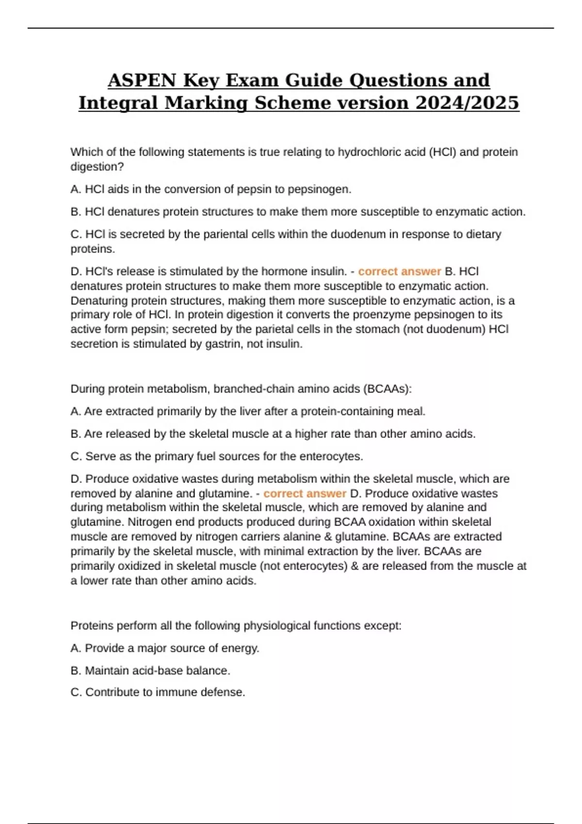 ASPEN Key Exam Guide Questions and Integral Marking Scheme version 2024 ...