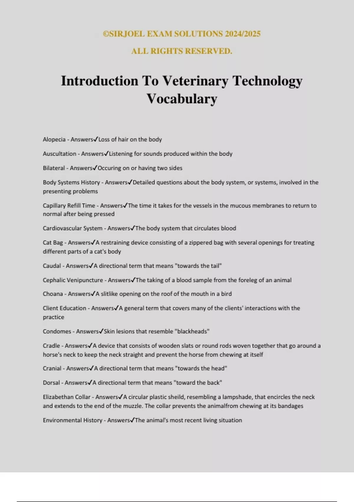 Introduction To Veterinary Technology Vocabulary - Veterinary ...