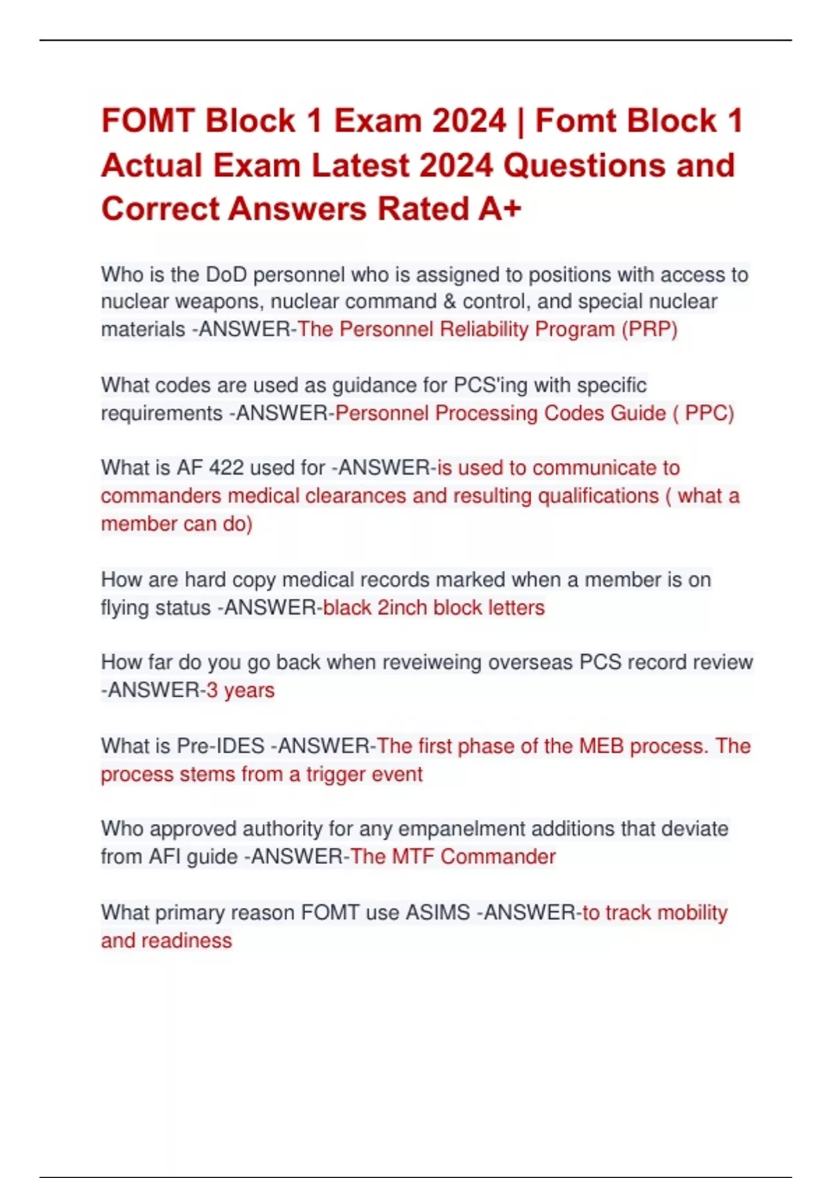 FOMT Block 1 Exam 2024 | Fomt Block 1 Actual Exam Latest 2024 Questions ...