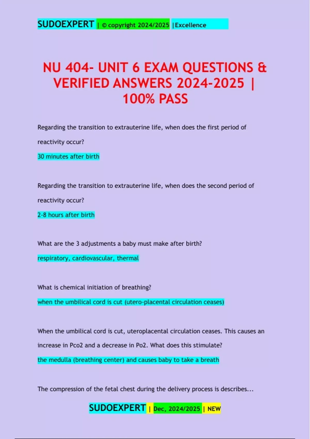 NU 404- UNIT 6 EXAM QUESTIONS & VERIFIED ANSWERS | 100% PASS - NU 404 ...