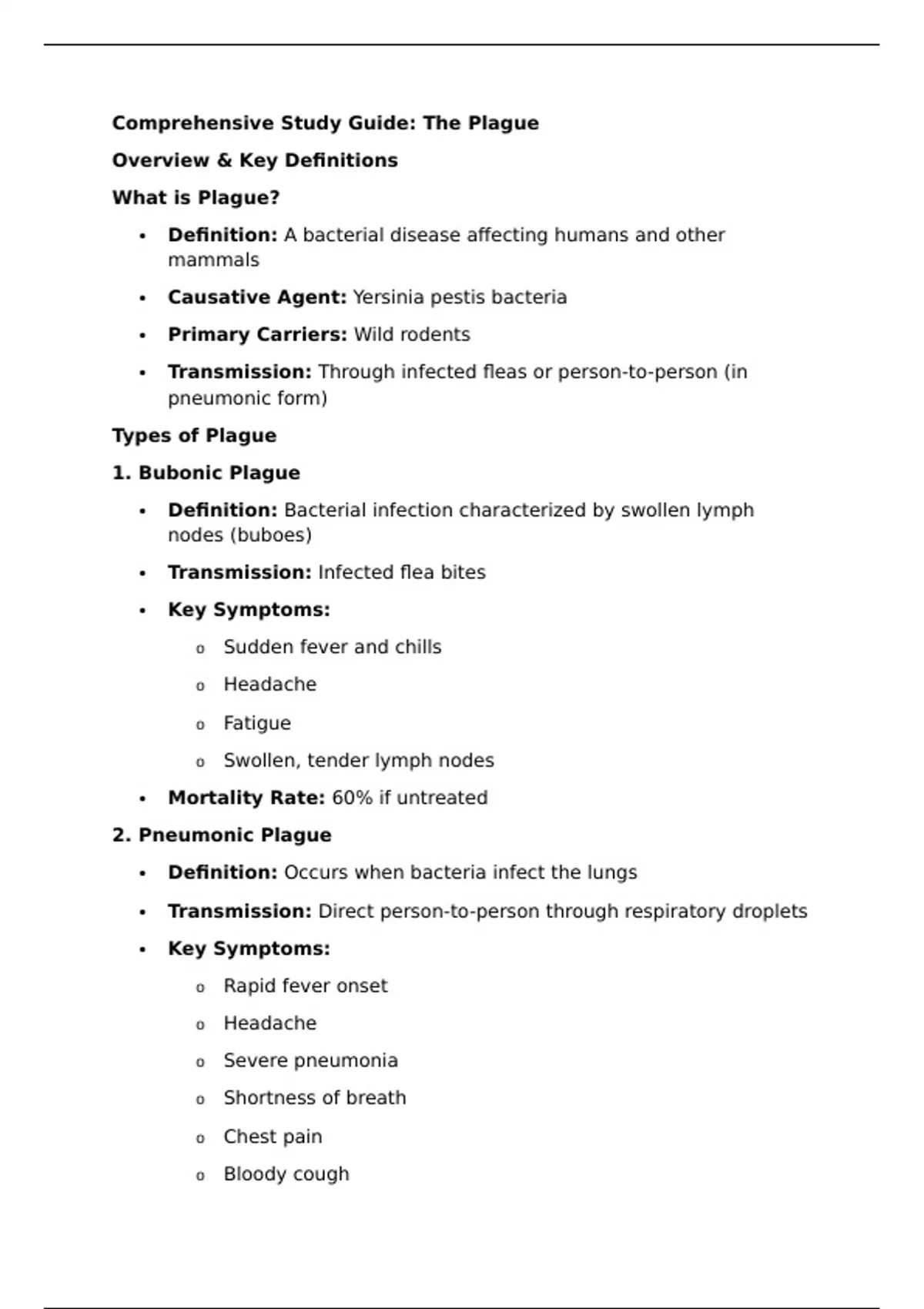 Introduction to Plague with questions - Plague - Stuvia US