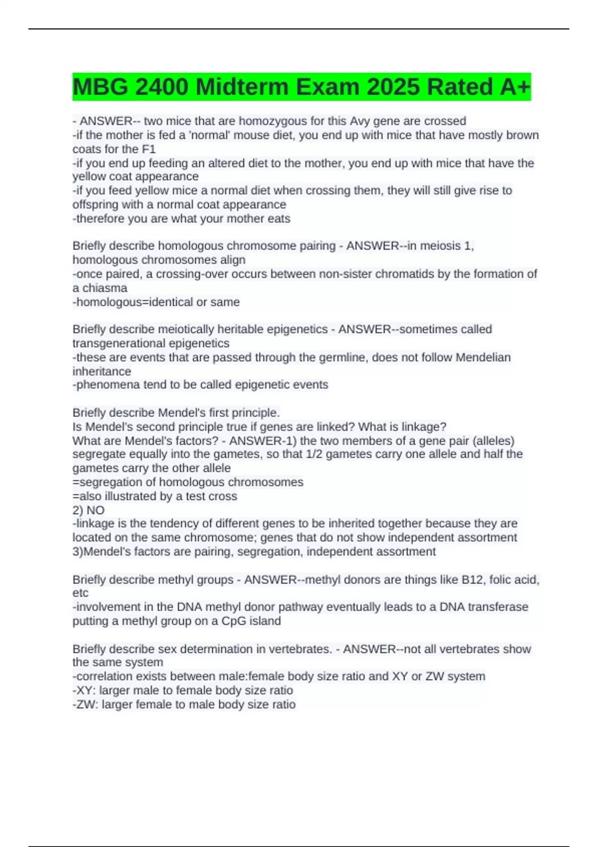 MBG 2400 Midterm Exam 2025 Rated A+ - MBG 2400 - Stuvia US