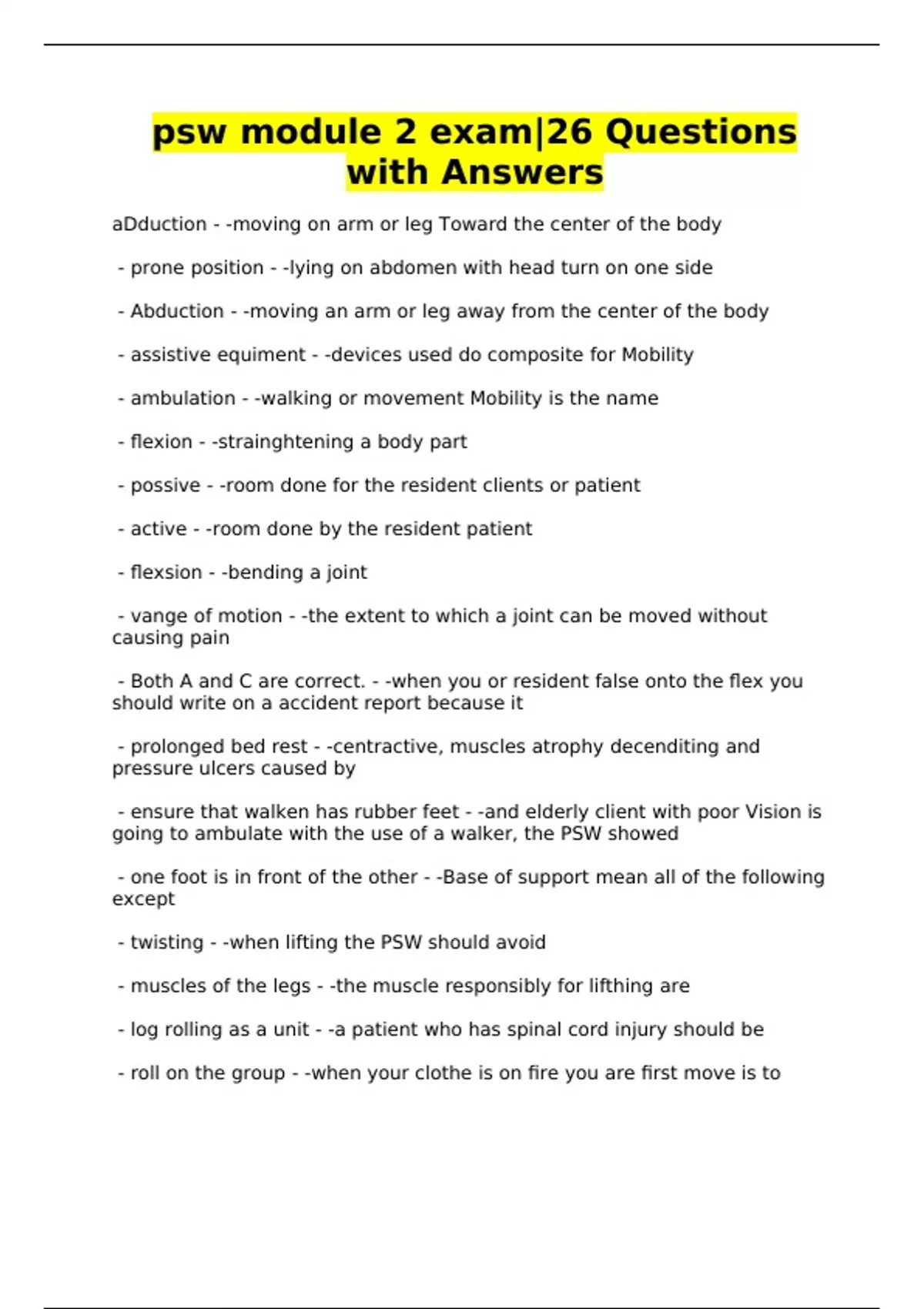 psw module 2 exam|26 Questions with Answers - Psw module 2 exam|26 ...