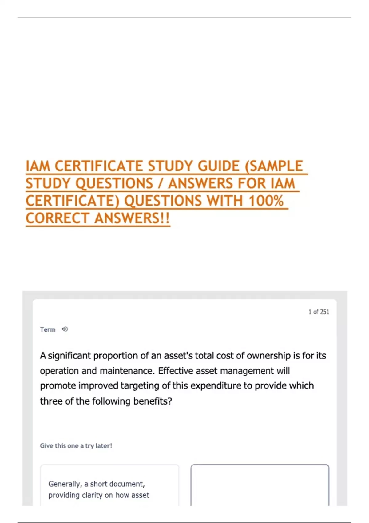 IAM CERTIFICATE STUDY GUIDE (SAMPLE STUDY QUESTIONS / ANSWERS FOR IAM ...