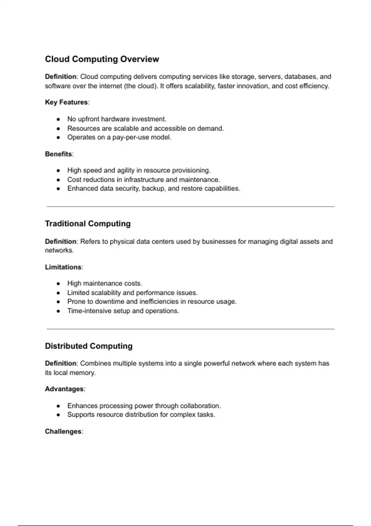 Summary Comprehensive Guide to Cloud Computing: Models, Technologies, and Challenges - 101003 ...