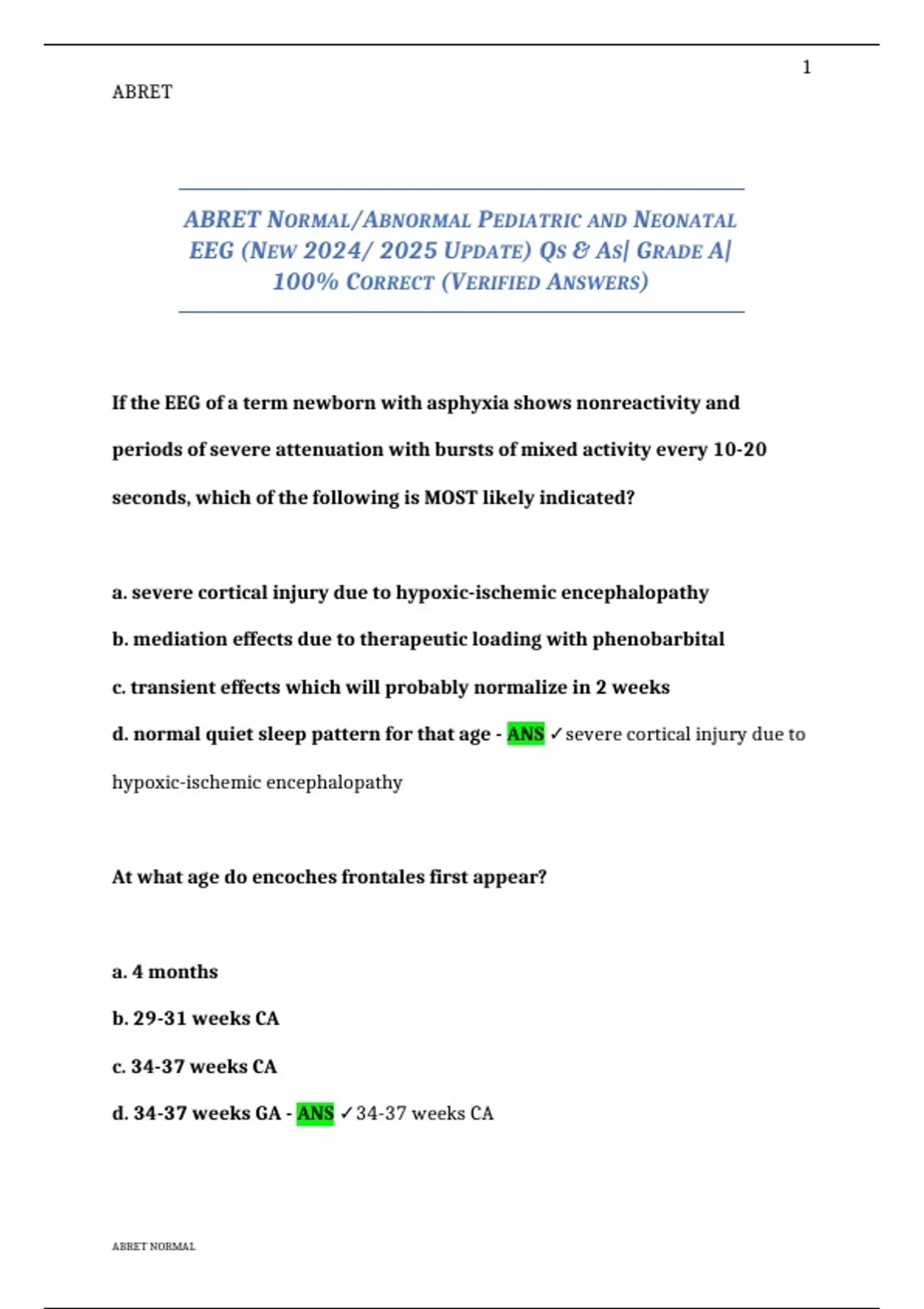 ABRET NORMAL/ABNORMAL PEDIATRIC AND NEONATAL EEG (NEW 2024/ 2025 UPDATE ...