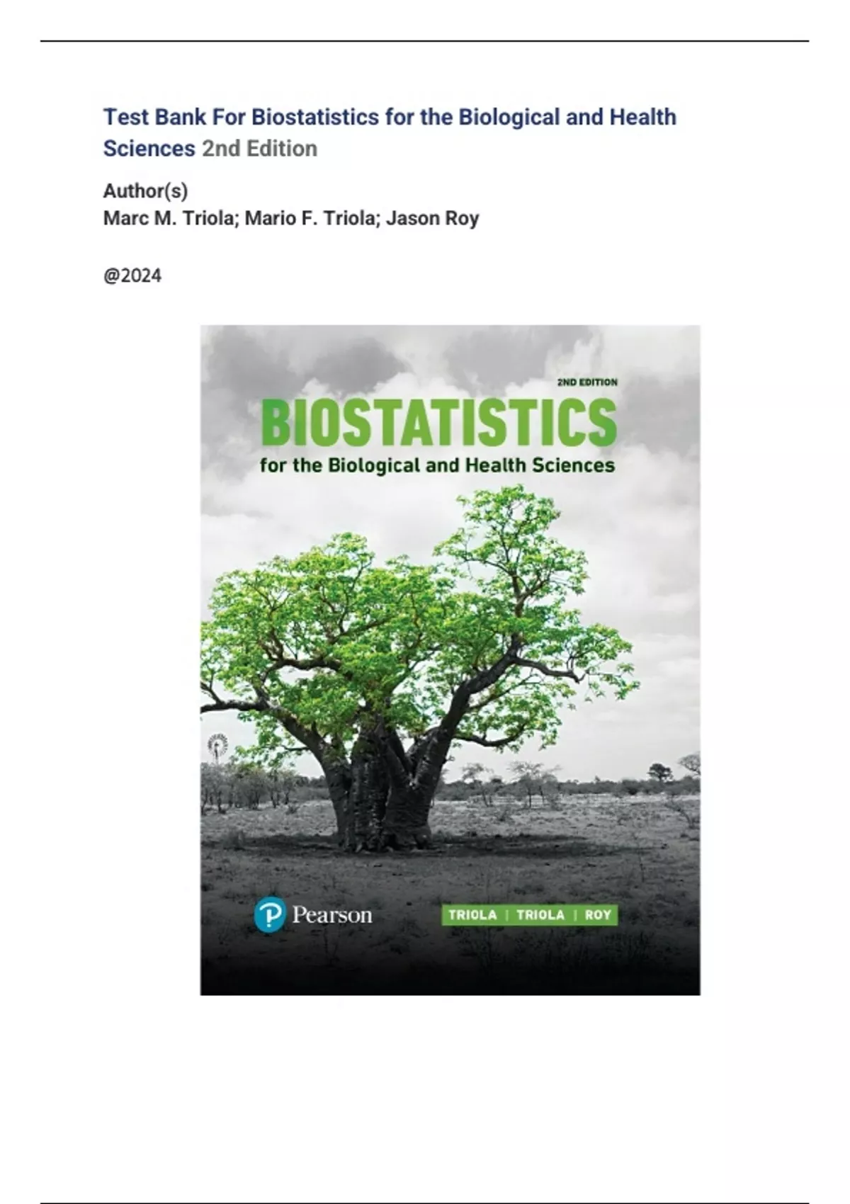 Test Bank For Biostatistics for the Biological and Health Sciences 2nd ...