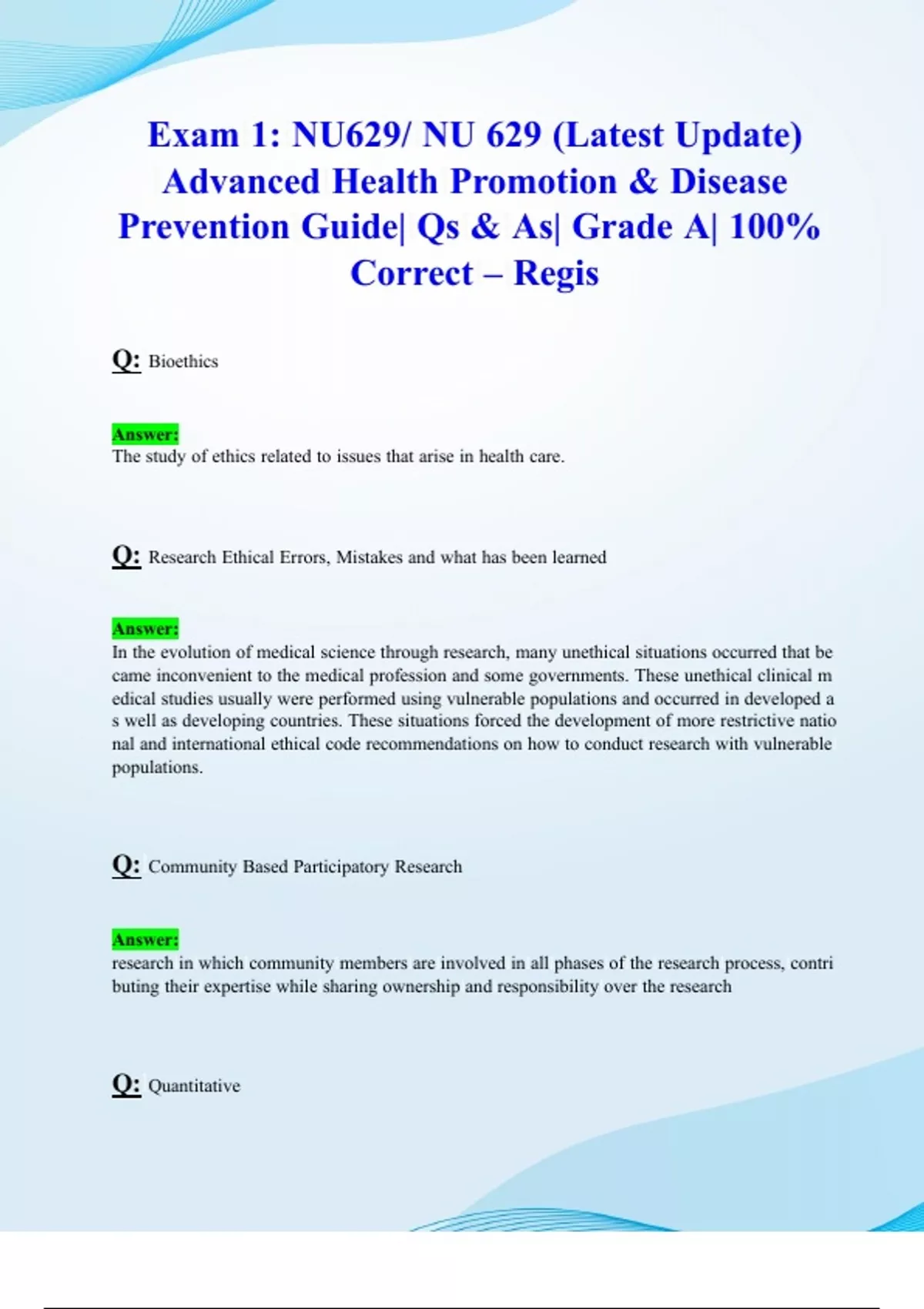 Exam 1: NU629/ NU 629 (Latest 2025/ 2026 Updates STUDY BUNDLE PACKAGE ...