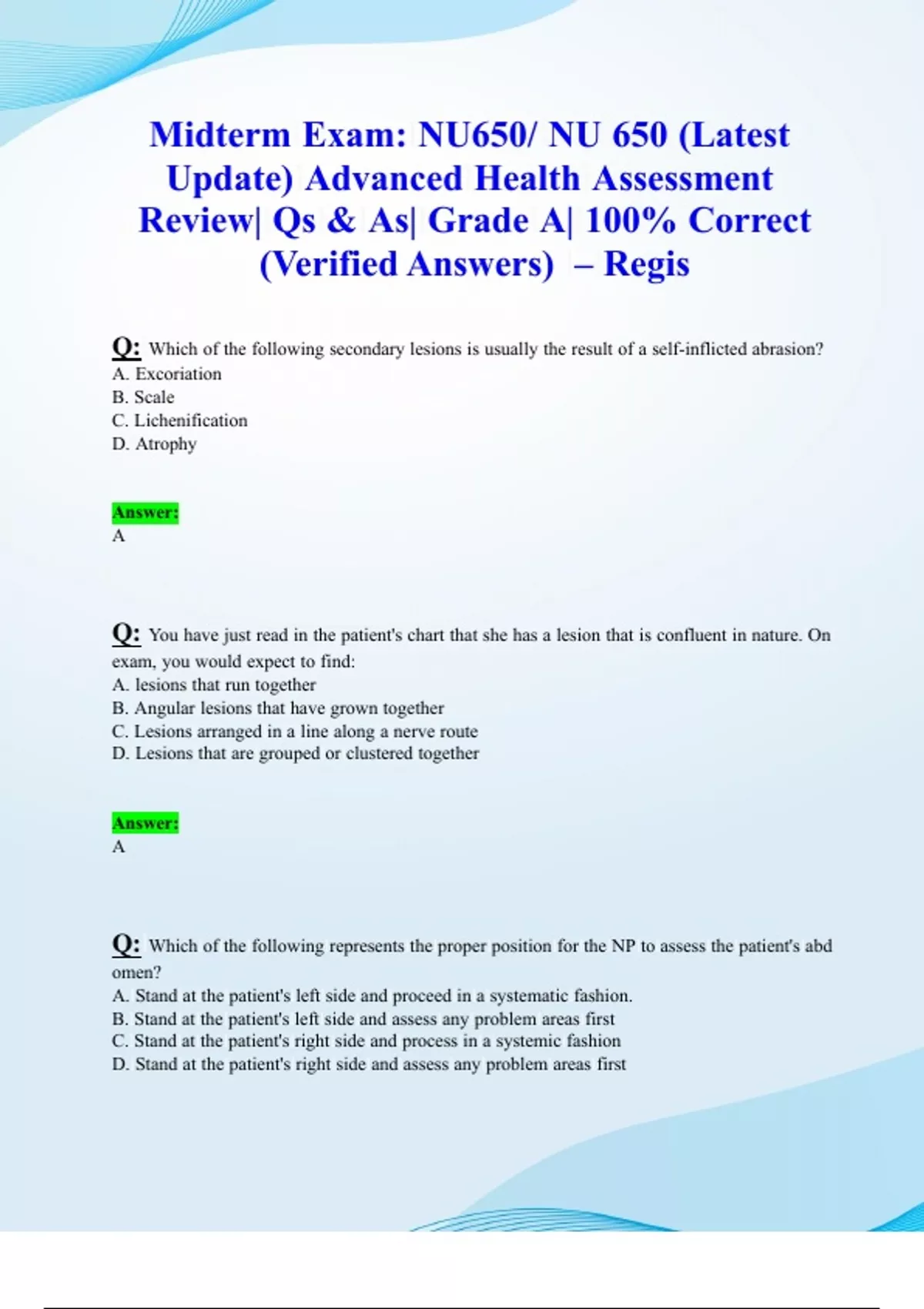 Midterm Exam: NU650/ NU 650 (Latest 2024/ 2025 Update) Advanced Health ...