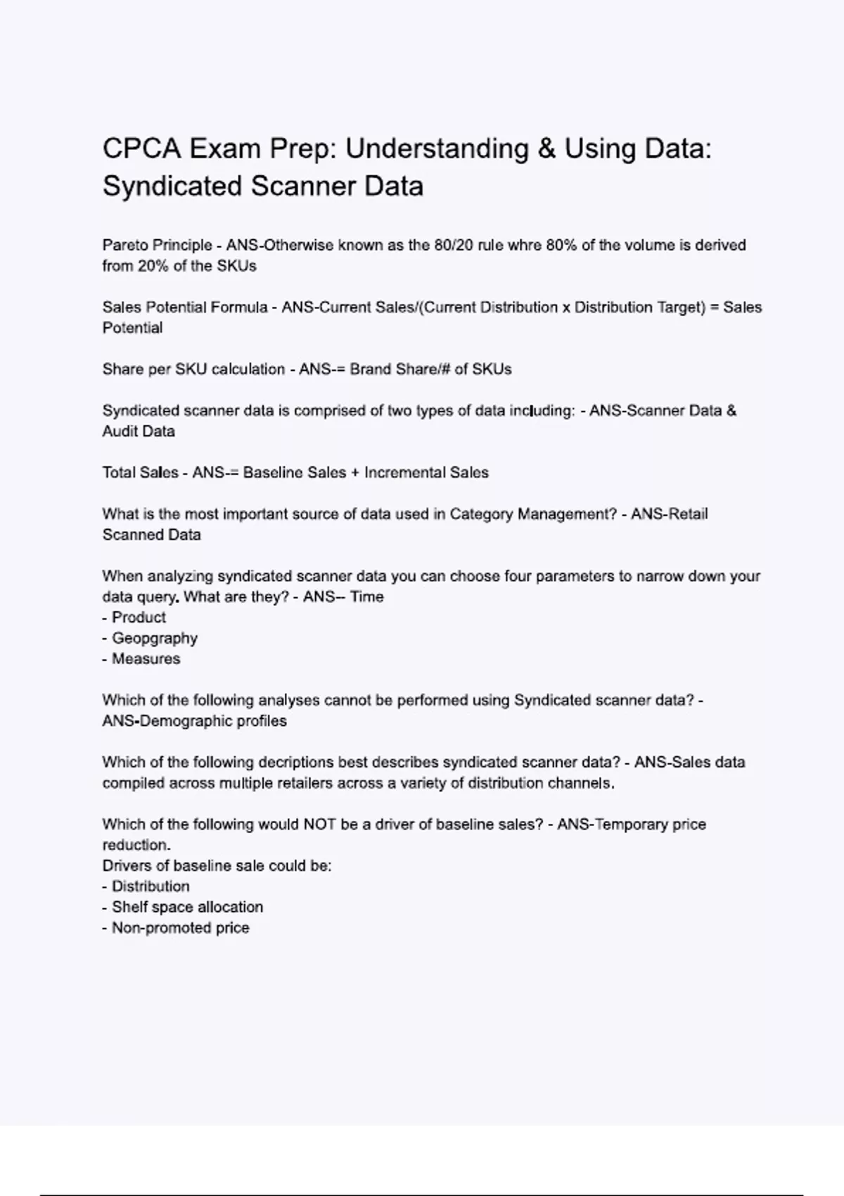 CPCA Exam Prep Understanding & Using Data Syndicated Scanner Data (2024 ...