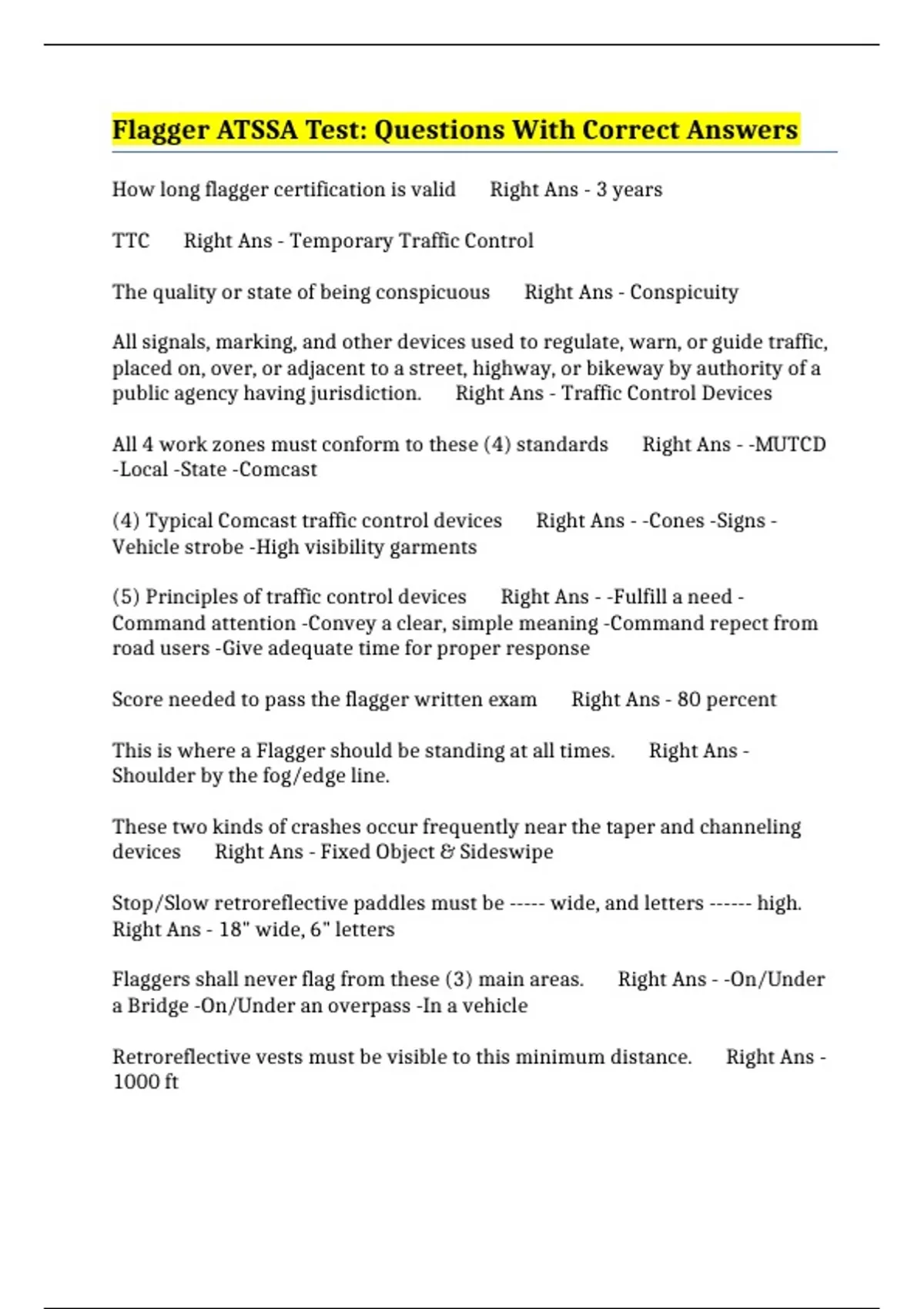 Flagger Atssa Test Questions With Correct Answers Atssa Stuvia Us