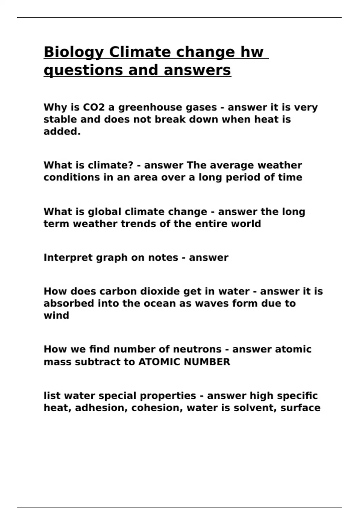 Biology Climate change hw questions and answers - Climate Change ...