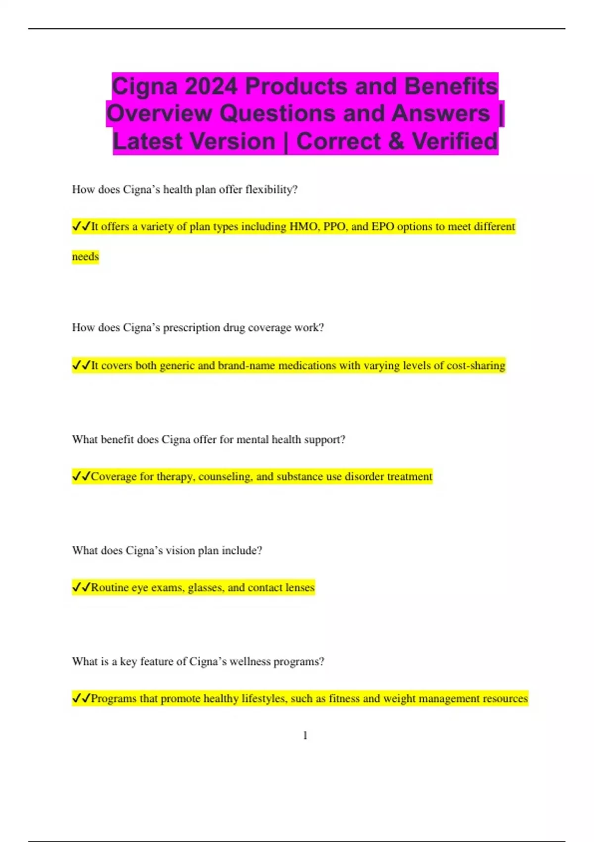 Cigna 2024 Products and Benefits Overview Questions and Answers ...