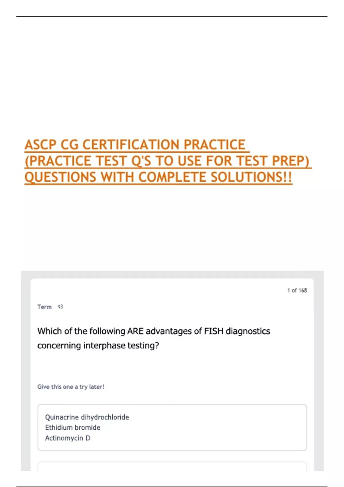 ASCP CG CERTIFICATION PRACTICE (PRACTICE TEST Q'S TO USE FOR TEST PREP ...