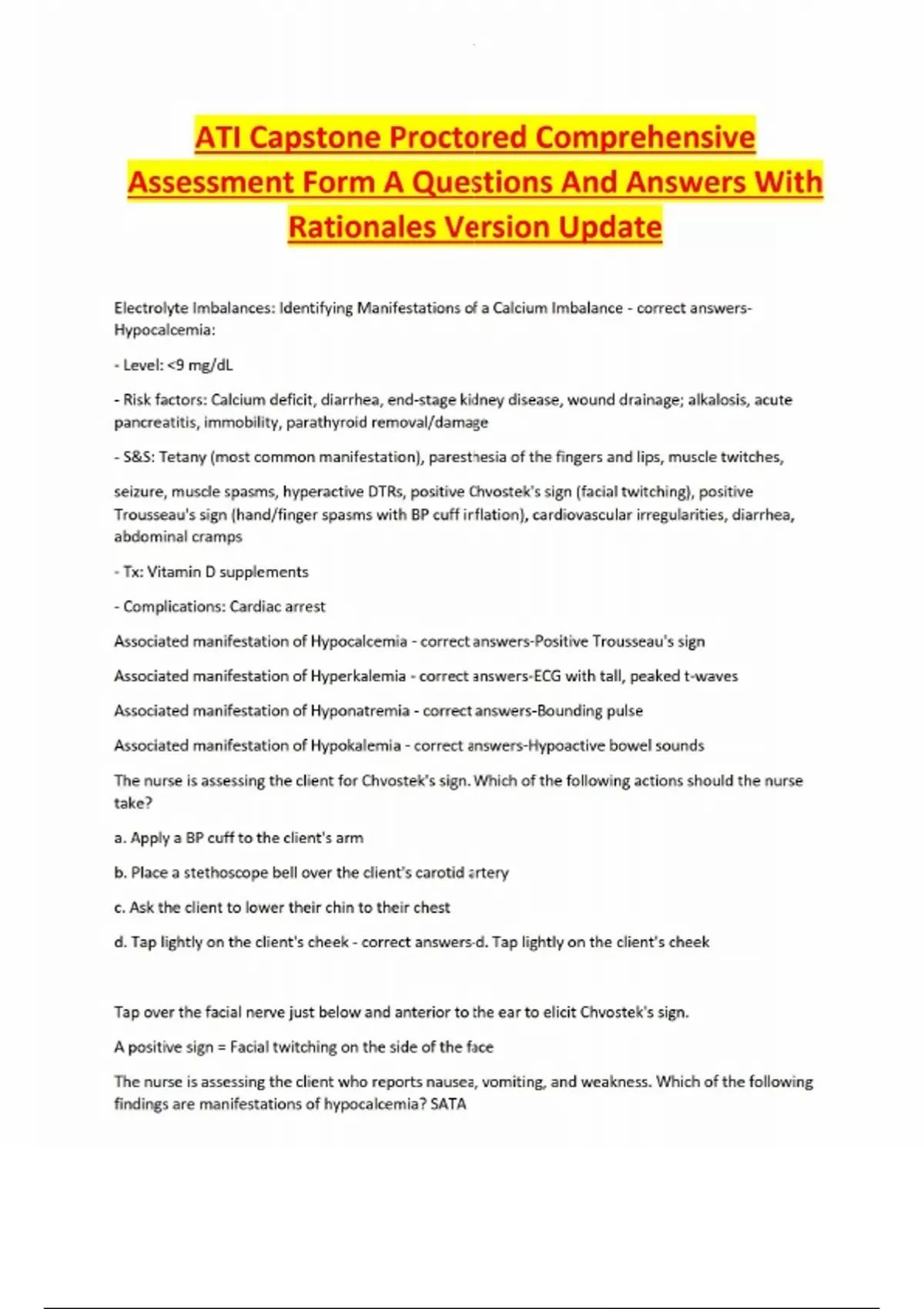 ATI Capstone Proctored Comprehensive Assessment Form A Questions And ...