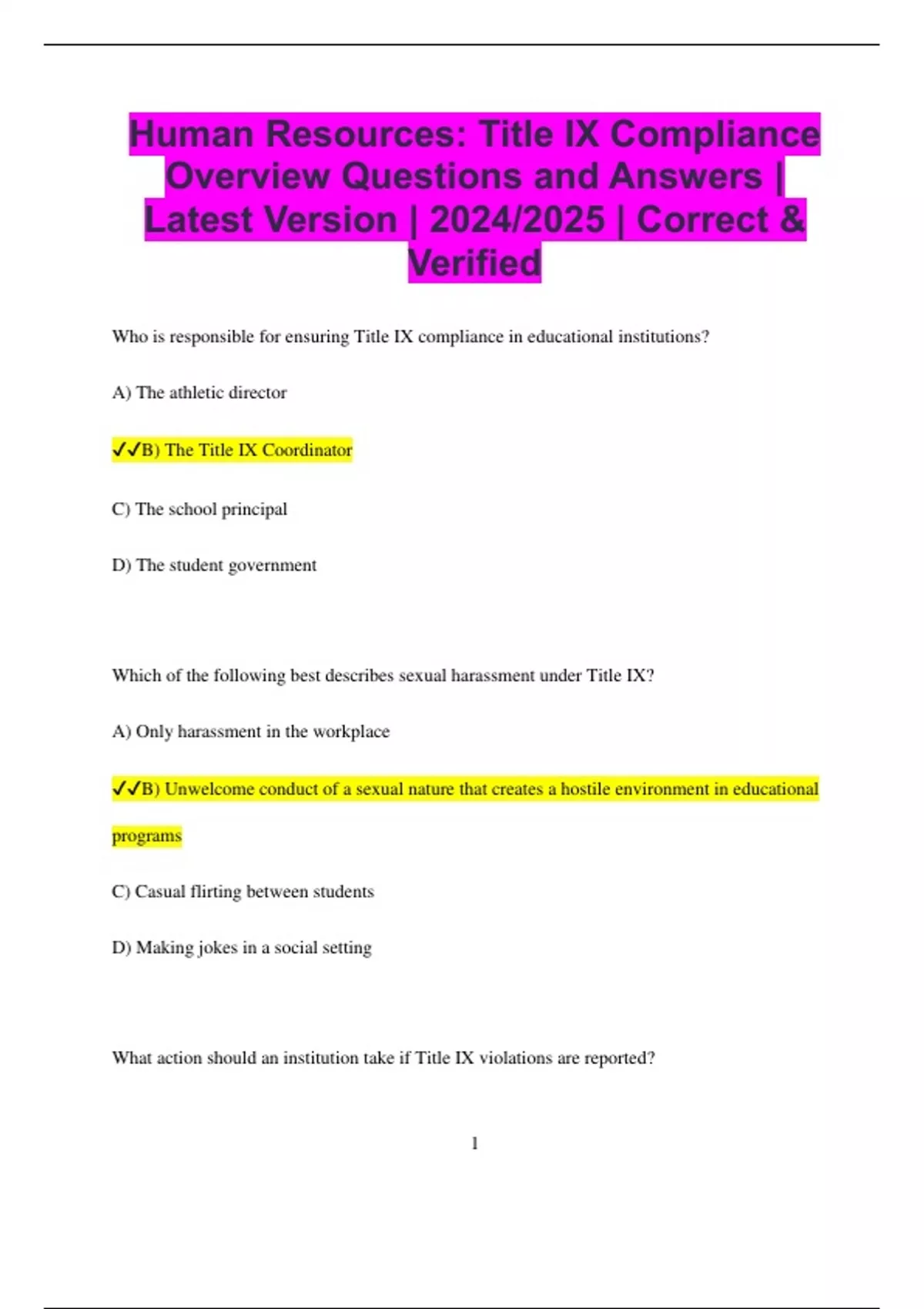 Human Resources: Title IX Compliance Overview Questions and Answers ...