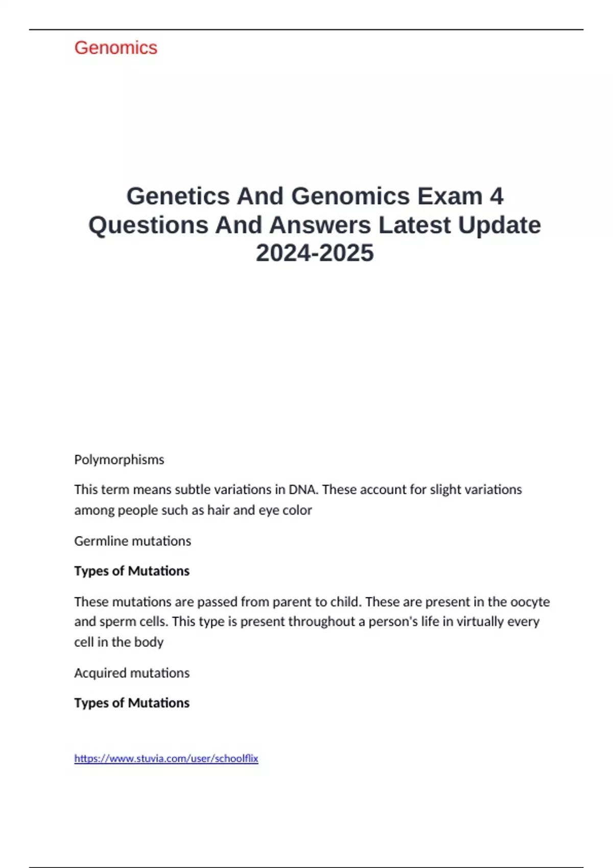 Genetics And Genomics Exam 4 Questions And Answers Latest Update ...