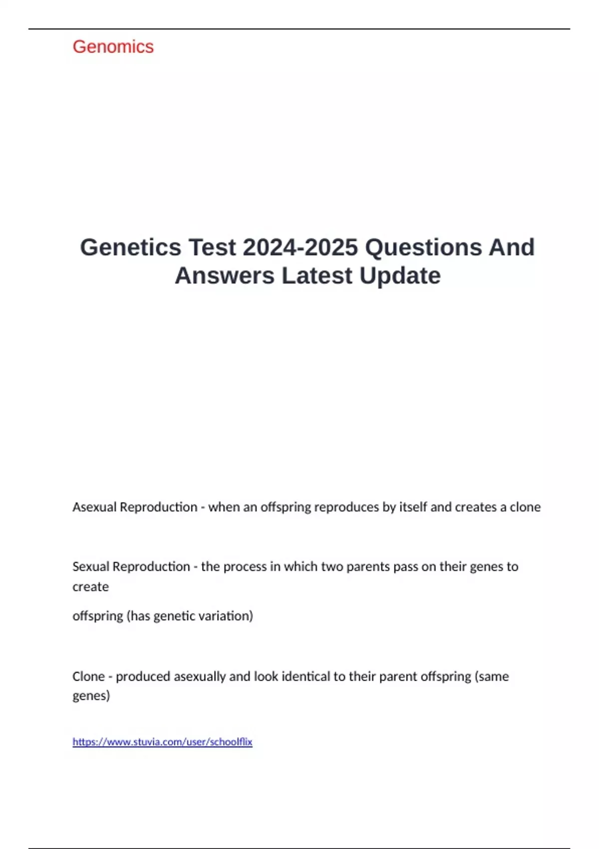 Genetics Test Questions And Answers Latest Update - Genomics - Stuvia US