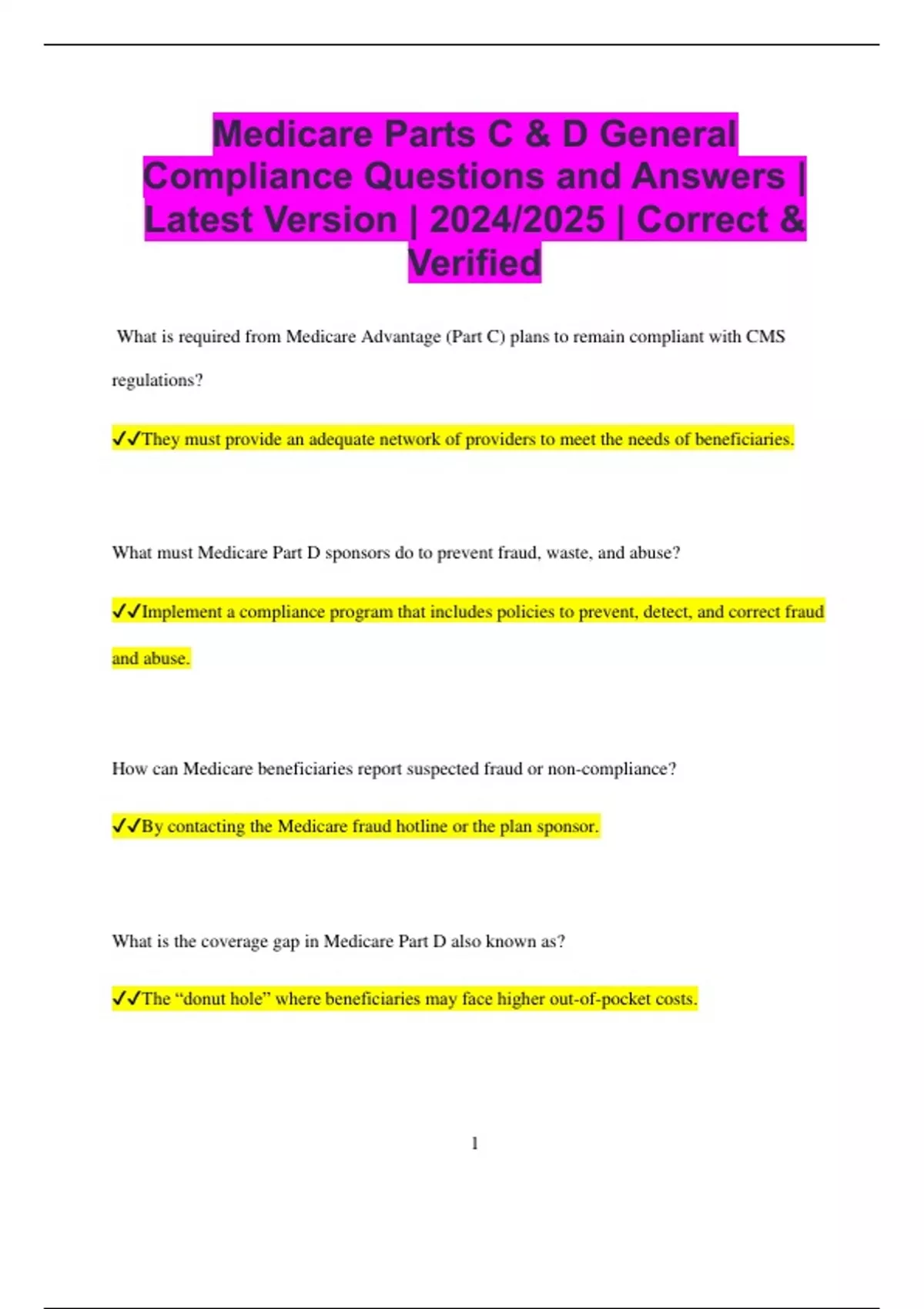 Medicare Parts C & D General Compliance Questions and Answers | Latest ...