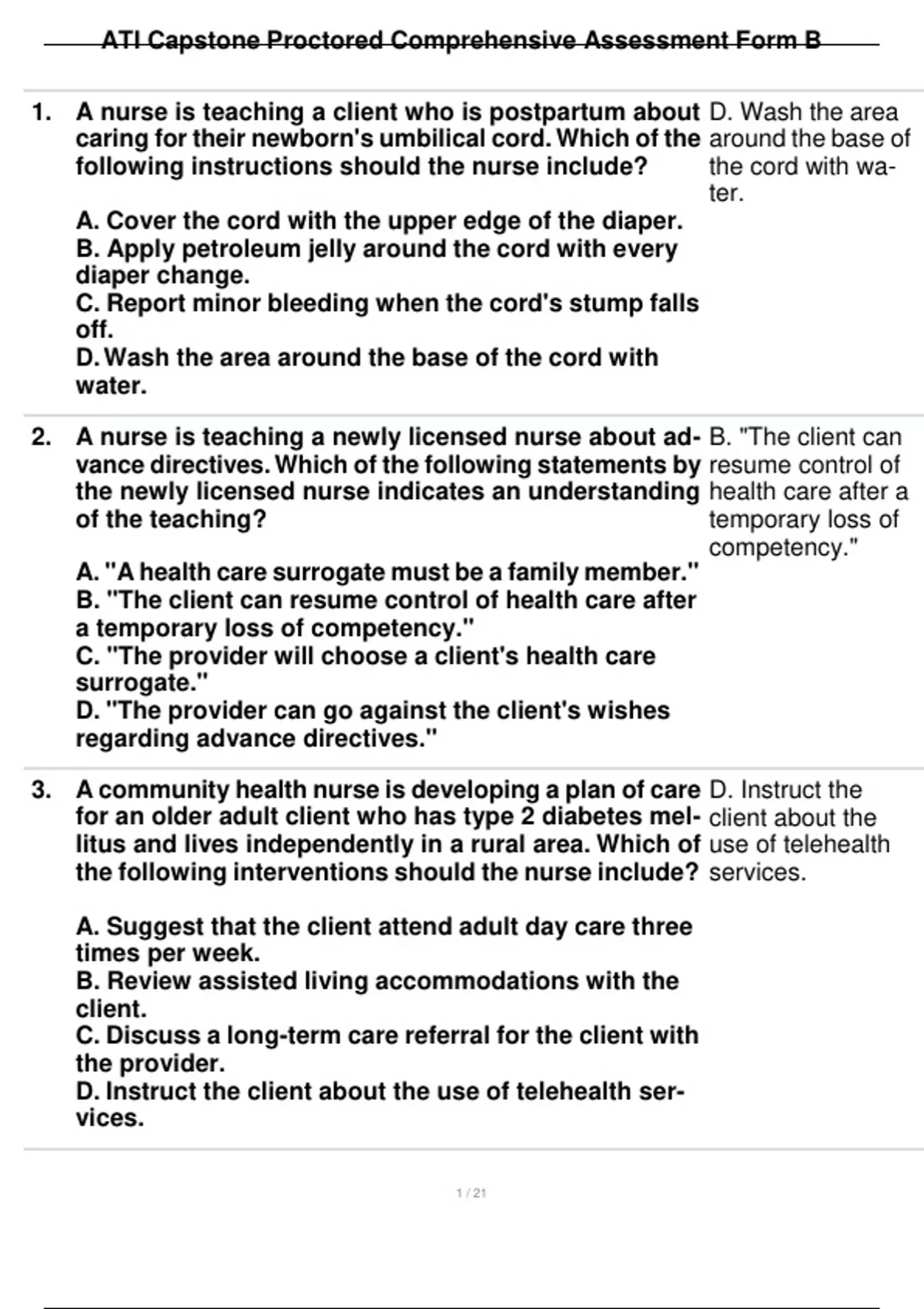 ATI Capstone Proctored Comprehensive Assessment Form B - ATI Capstone ...