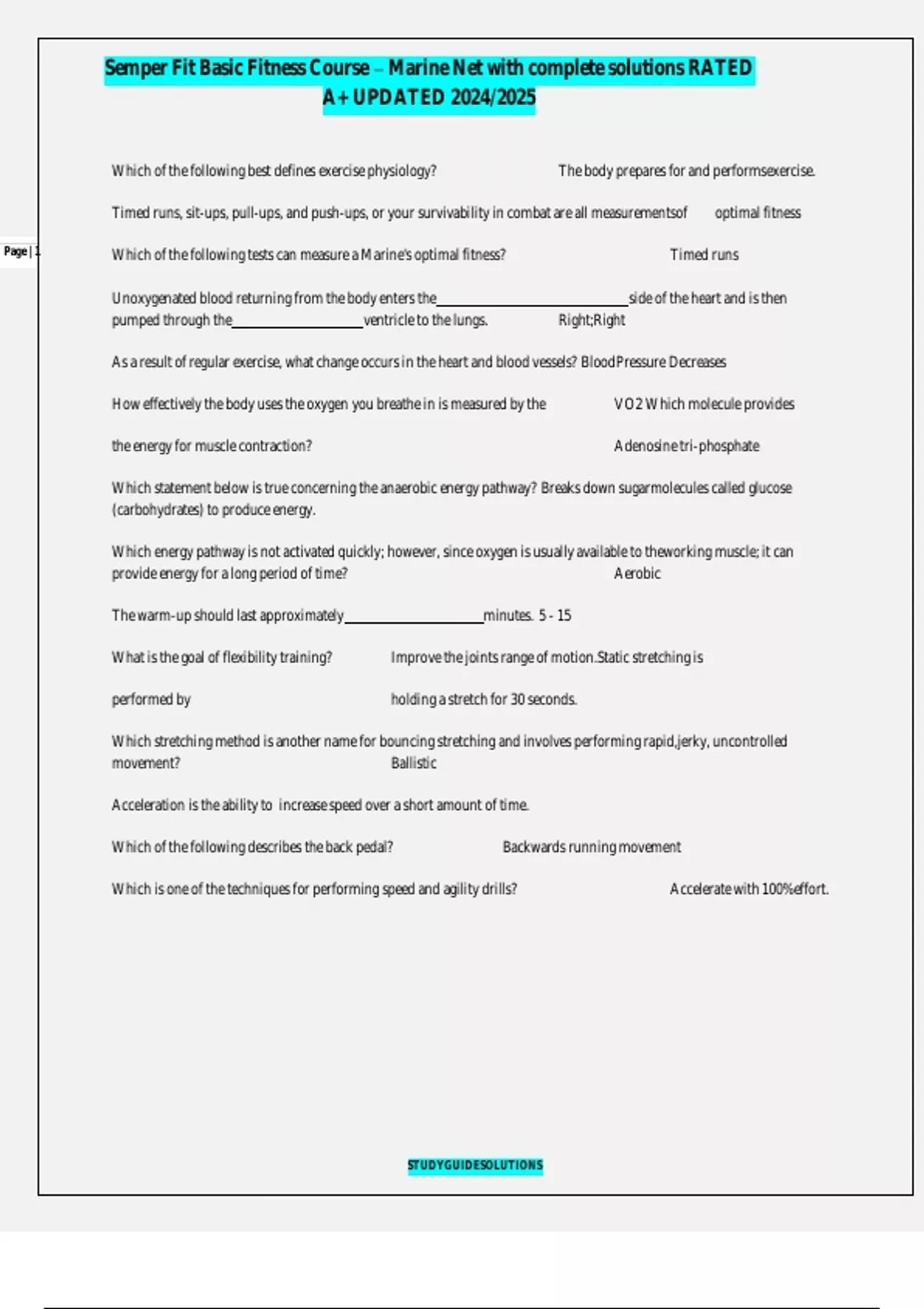 Semper Fit Basic Fitness Course – Marine Net with complete solutions ...